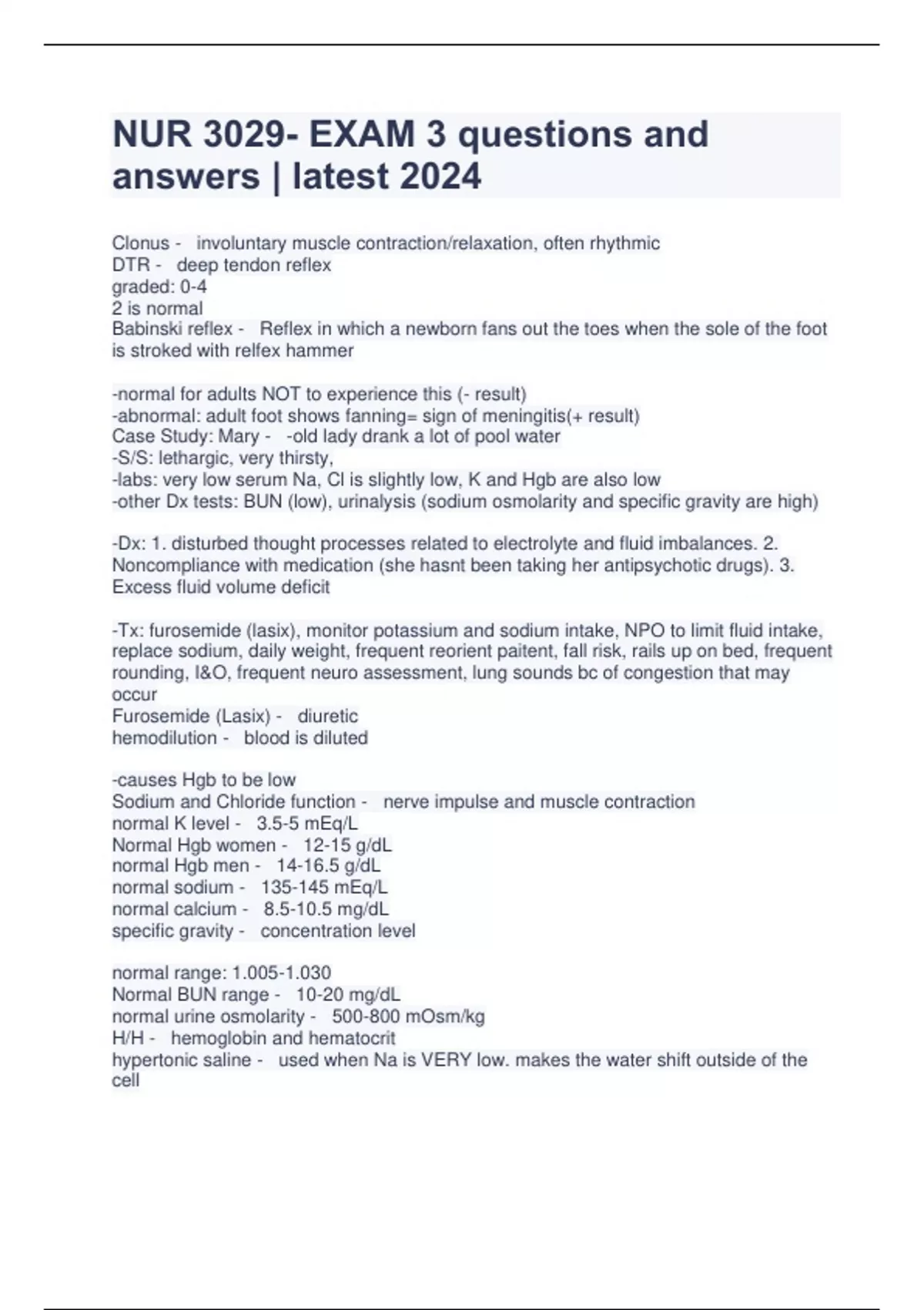 NUR 3029- EXAM 3 questions and answers | latest 2024 - NUR 3029 - Stuvia US