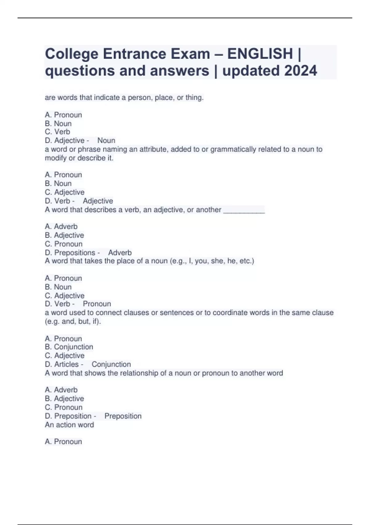 College Entrance Exam – ENGLISH | questions and answers | updated 2024 ...