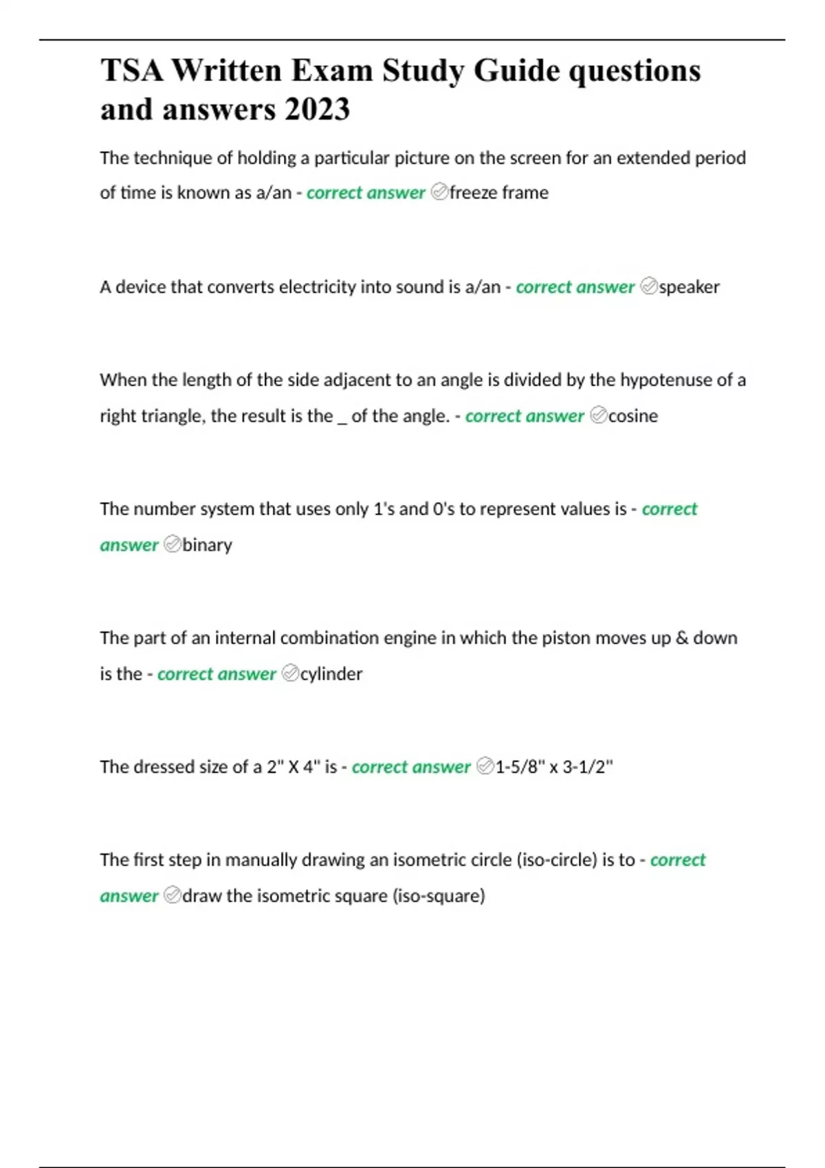 TSA Written Exam Study Guide questions and answers 2023 - TSA Written - Stuvia US