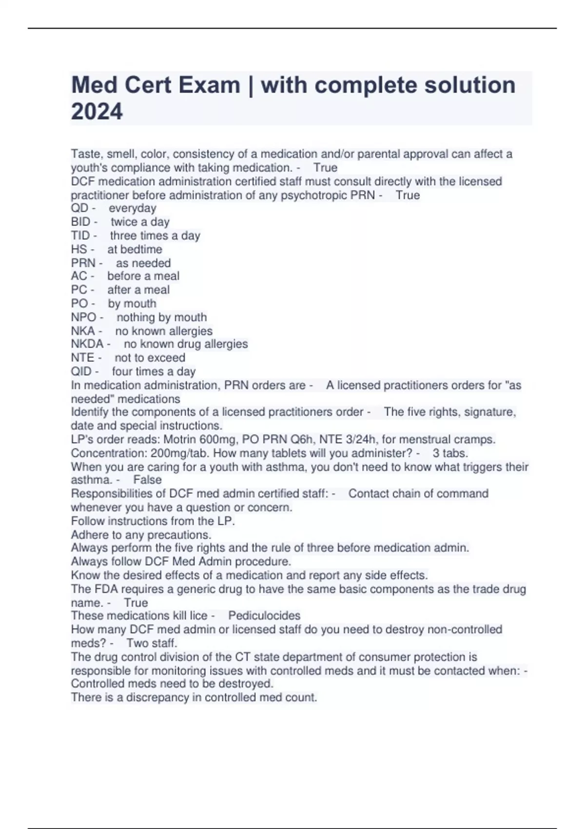 Med Cert Exam | with complete solution 2024 - Med Cert - Stuvia US