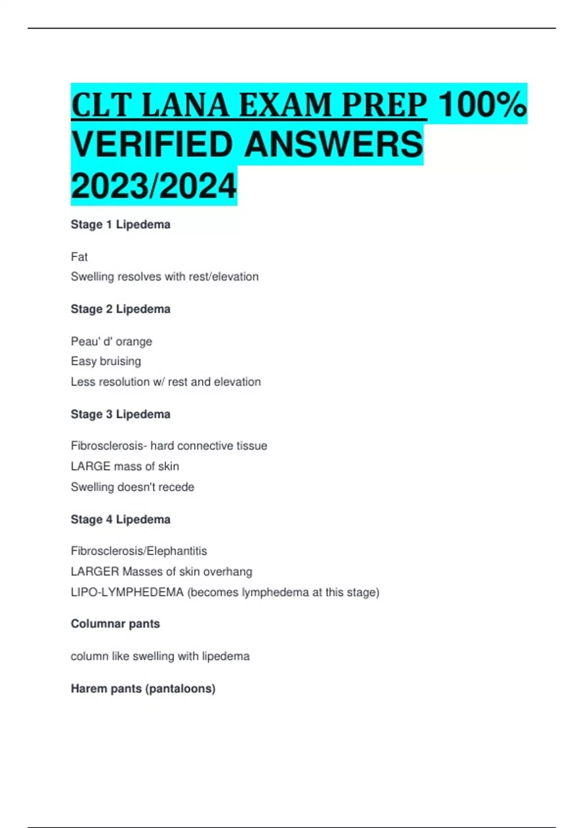CLT LANA EXAM PREP 100% VERIFIED ANSWERS 2023/2024 - CLT LANA - Stuvia US