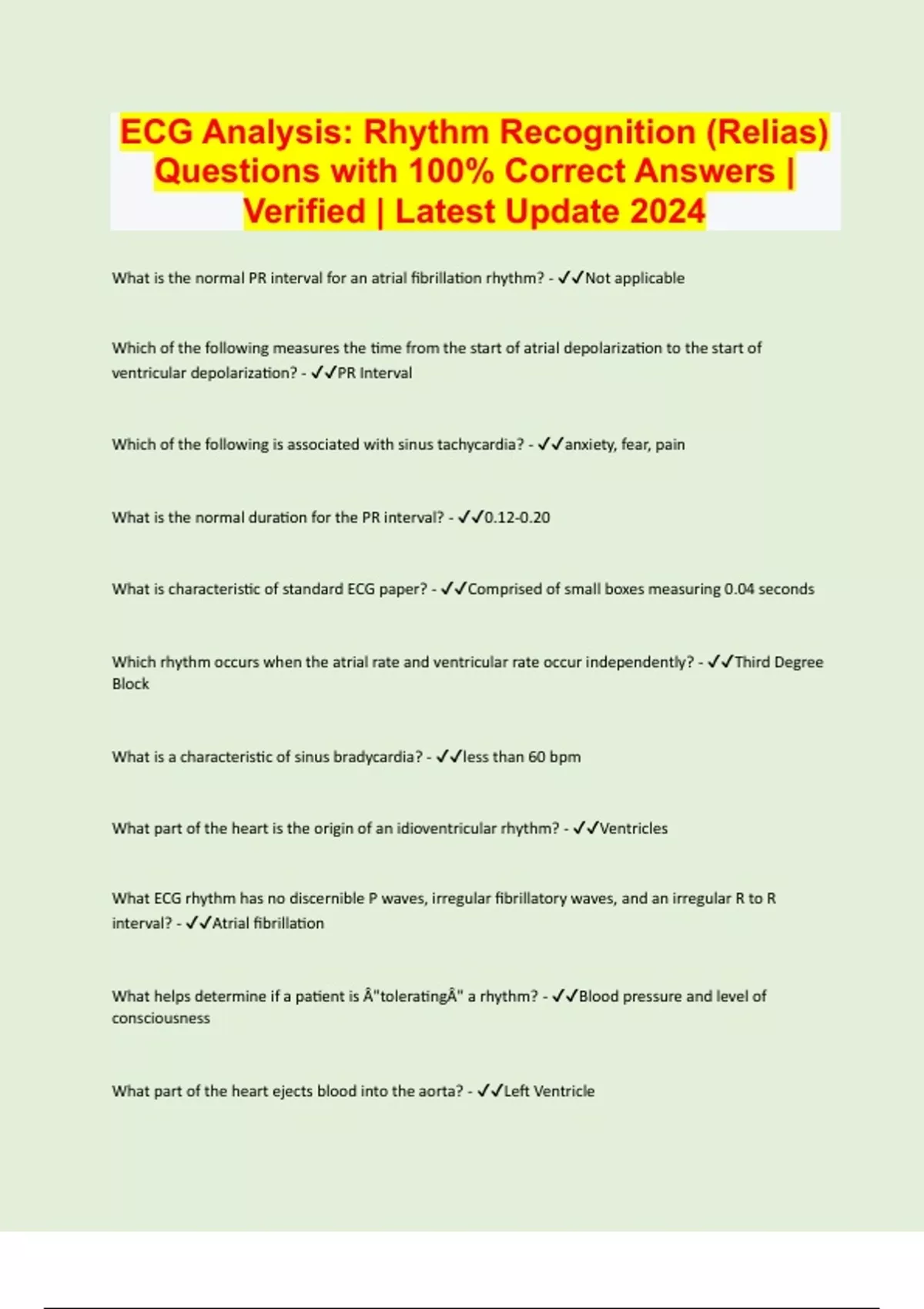 ECG Analysis: Rhythm Recognition (Relias) Questions with 100% Correct ...