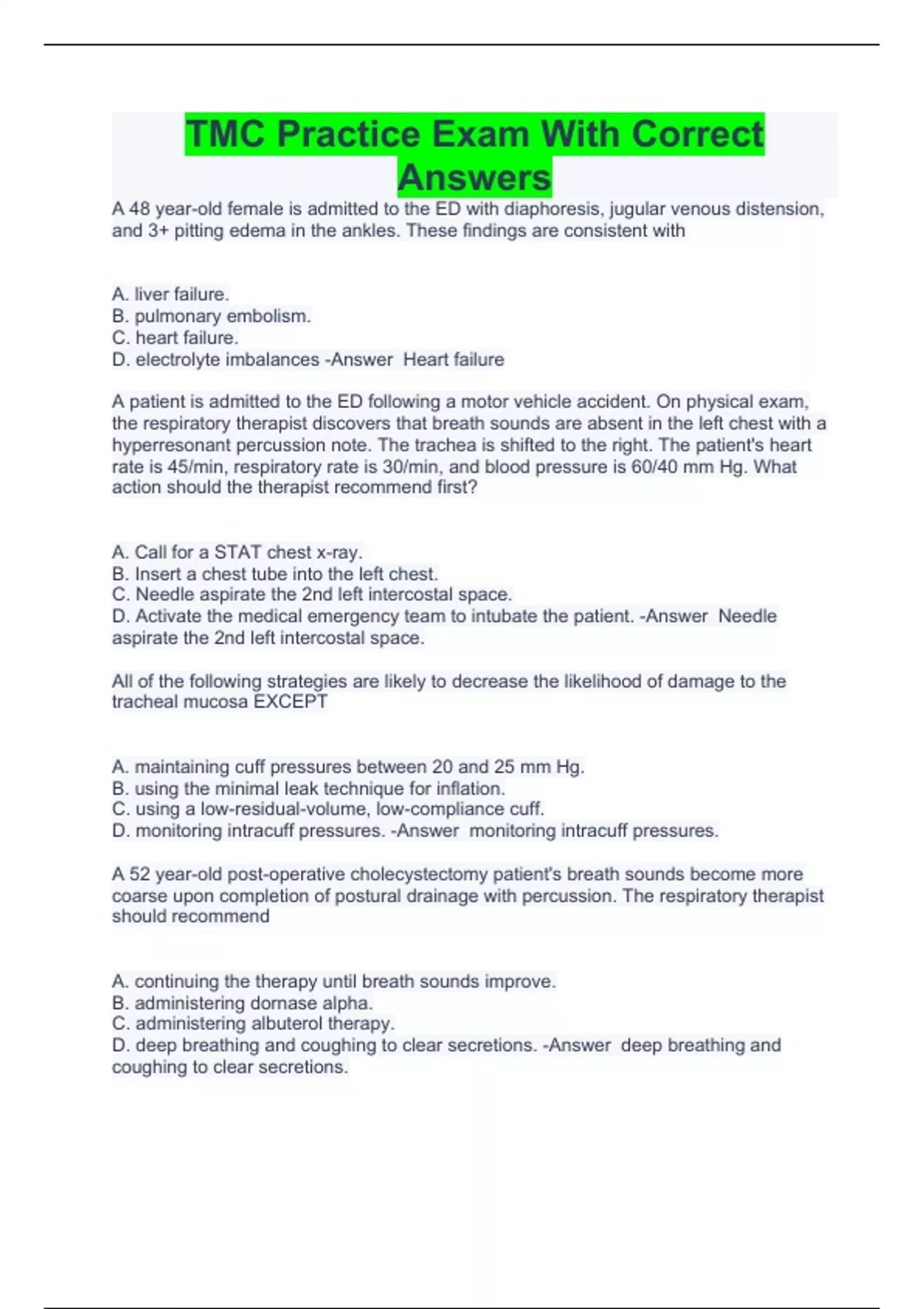 NBRC TMC Exam and TMC Exam Bundle With Complete Solution - Stuvia US