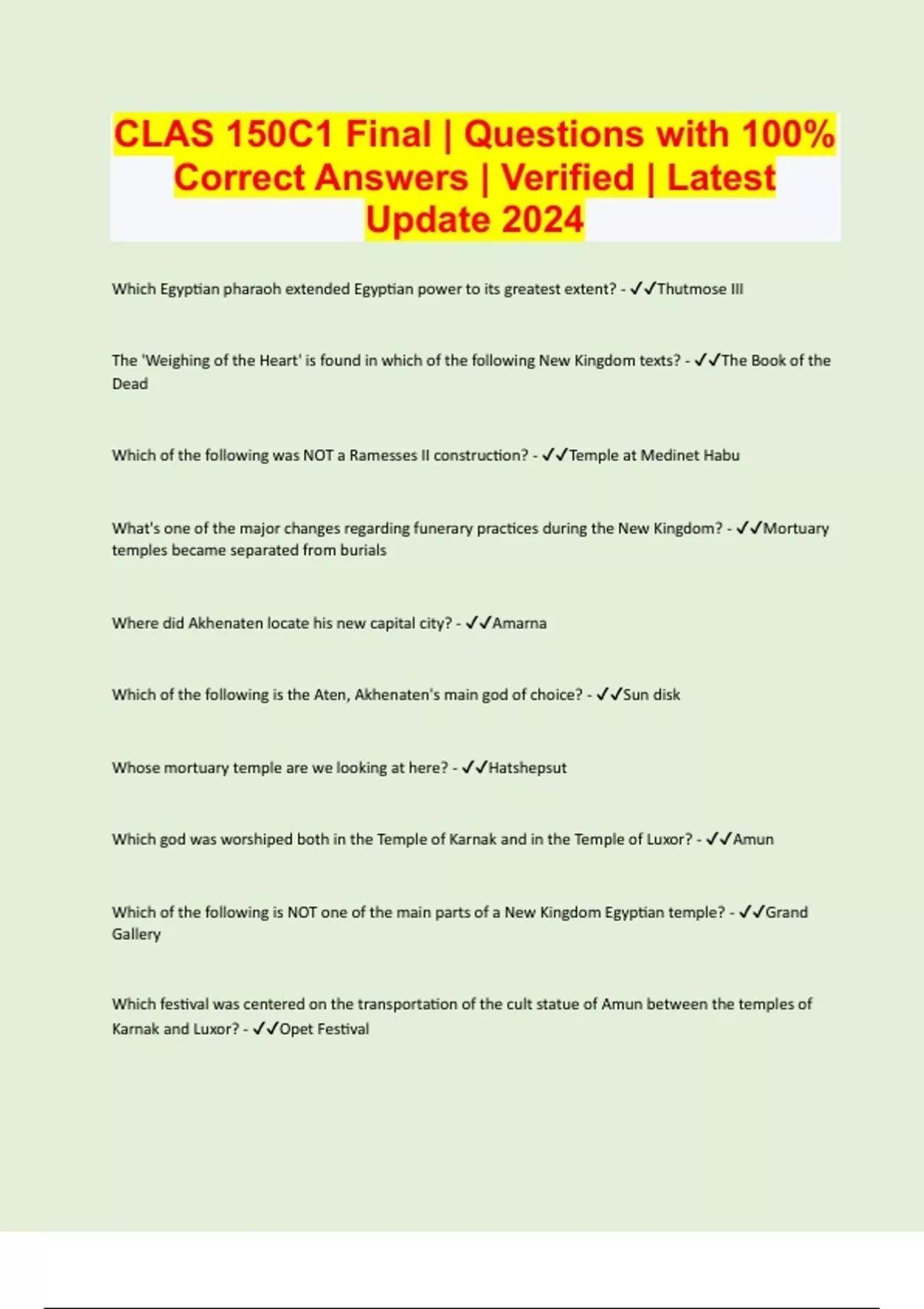 CLAS 150C1 Final | Questions with 100% Correct Answers | Verified ...