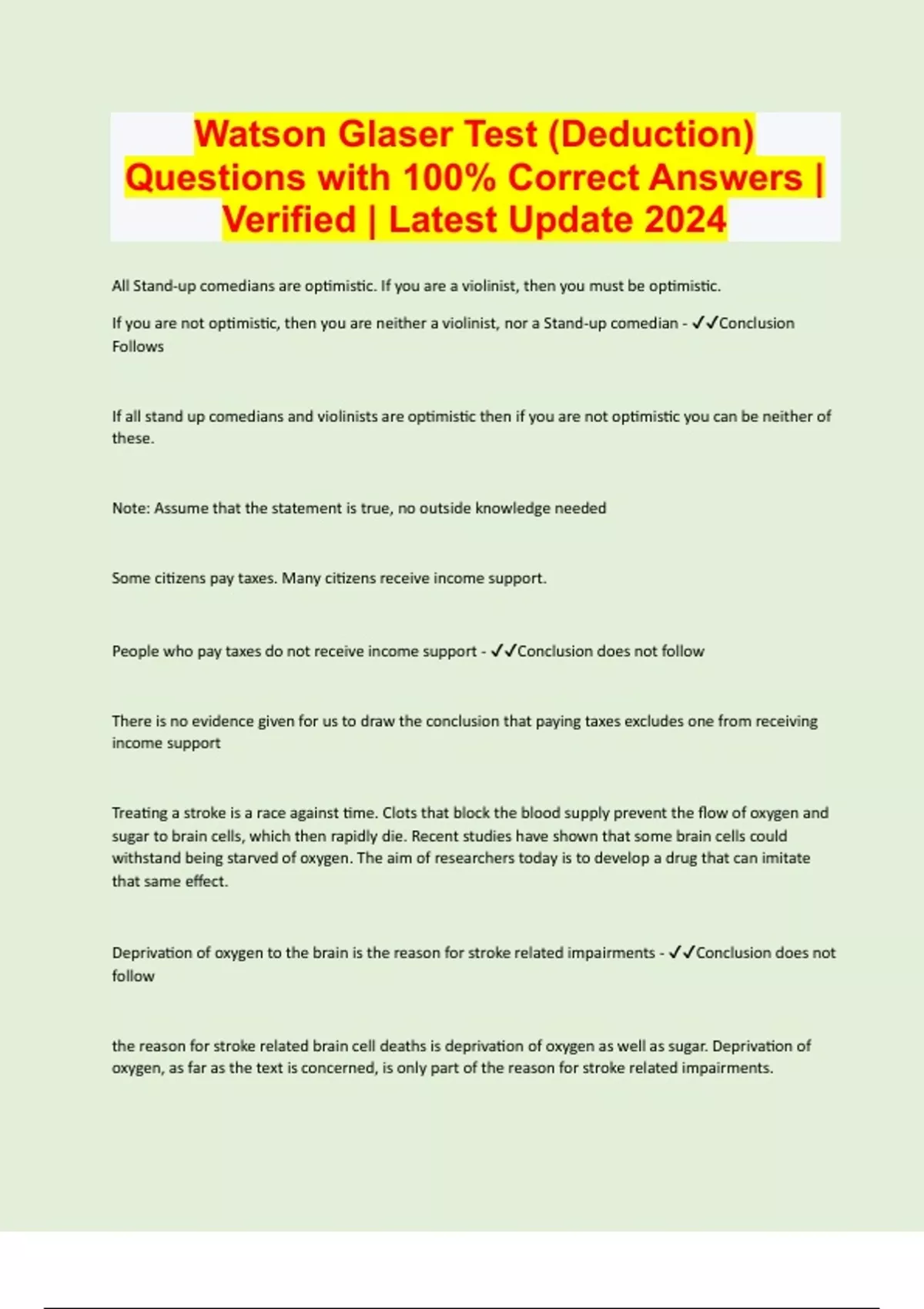 Watson Glaser Test (Deduction) Questions with 100% Correct Answers ...