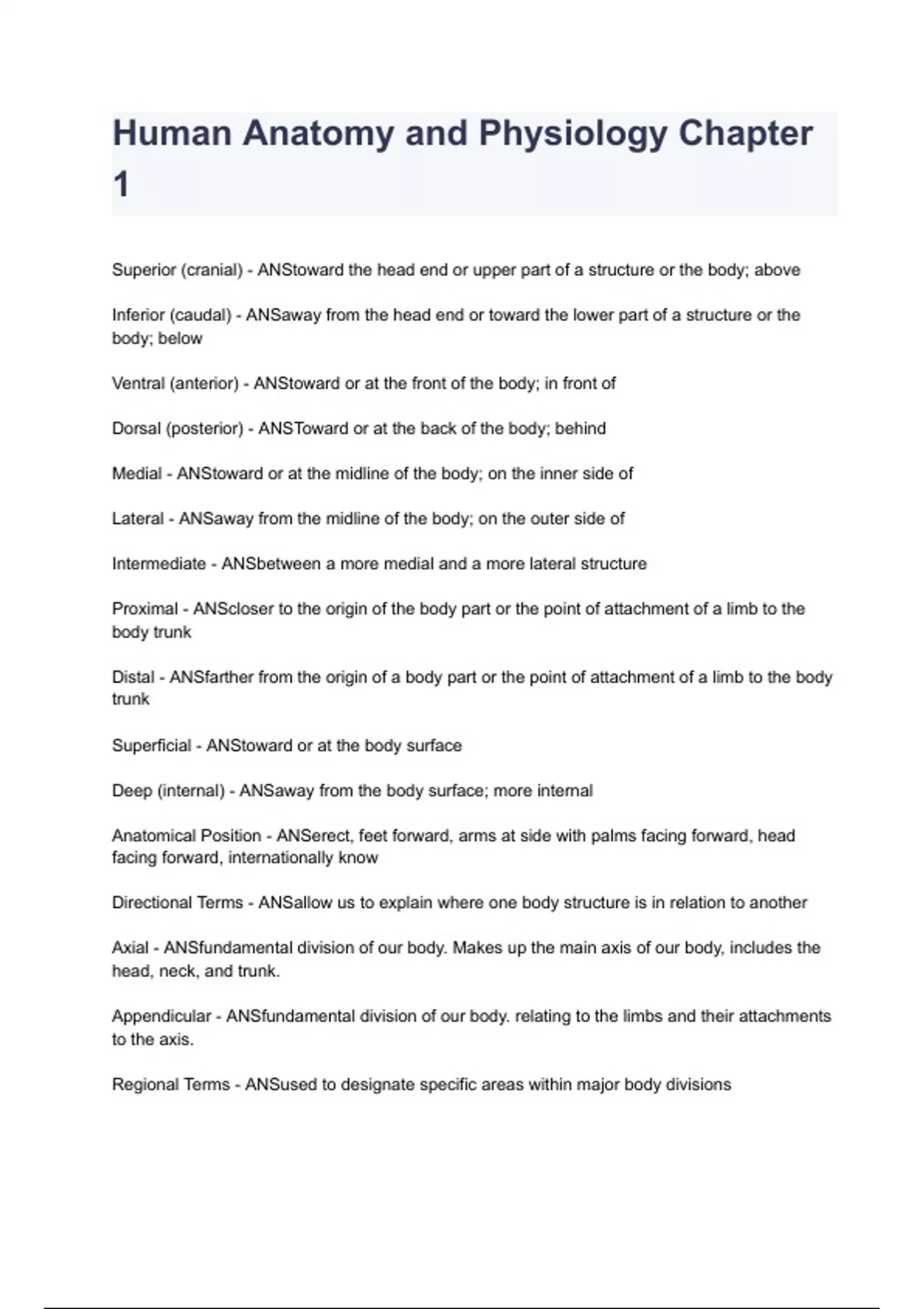 Human Anatomy and Physiology Chapter 1 already graded A+ 2023/2024 - Human Anatomy and ...