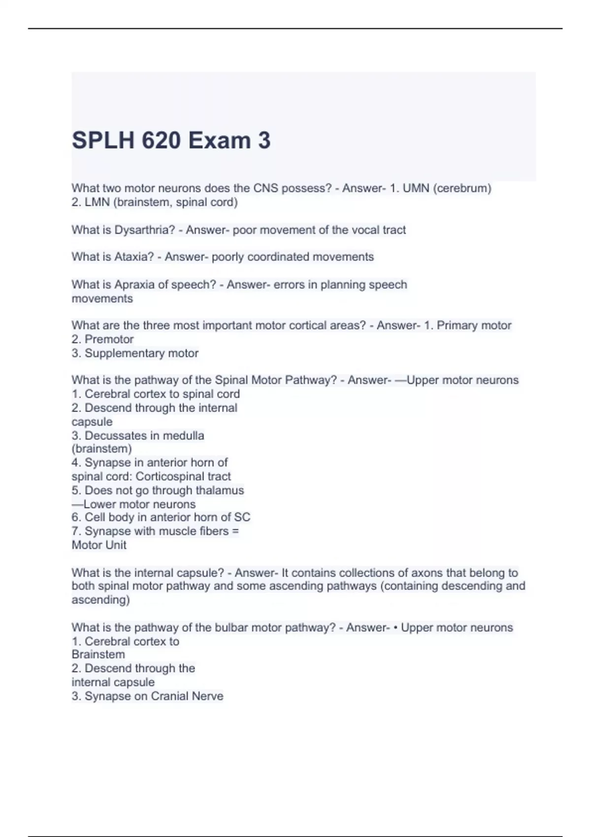 SPLH 620 Exam 3 Questions with correct Answers - SPLH 620 - Stuvia US