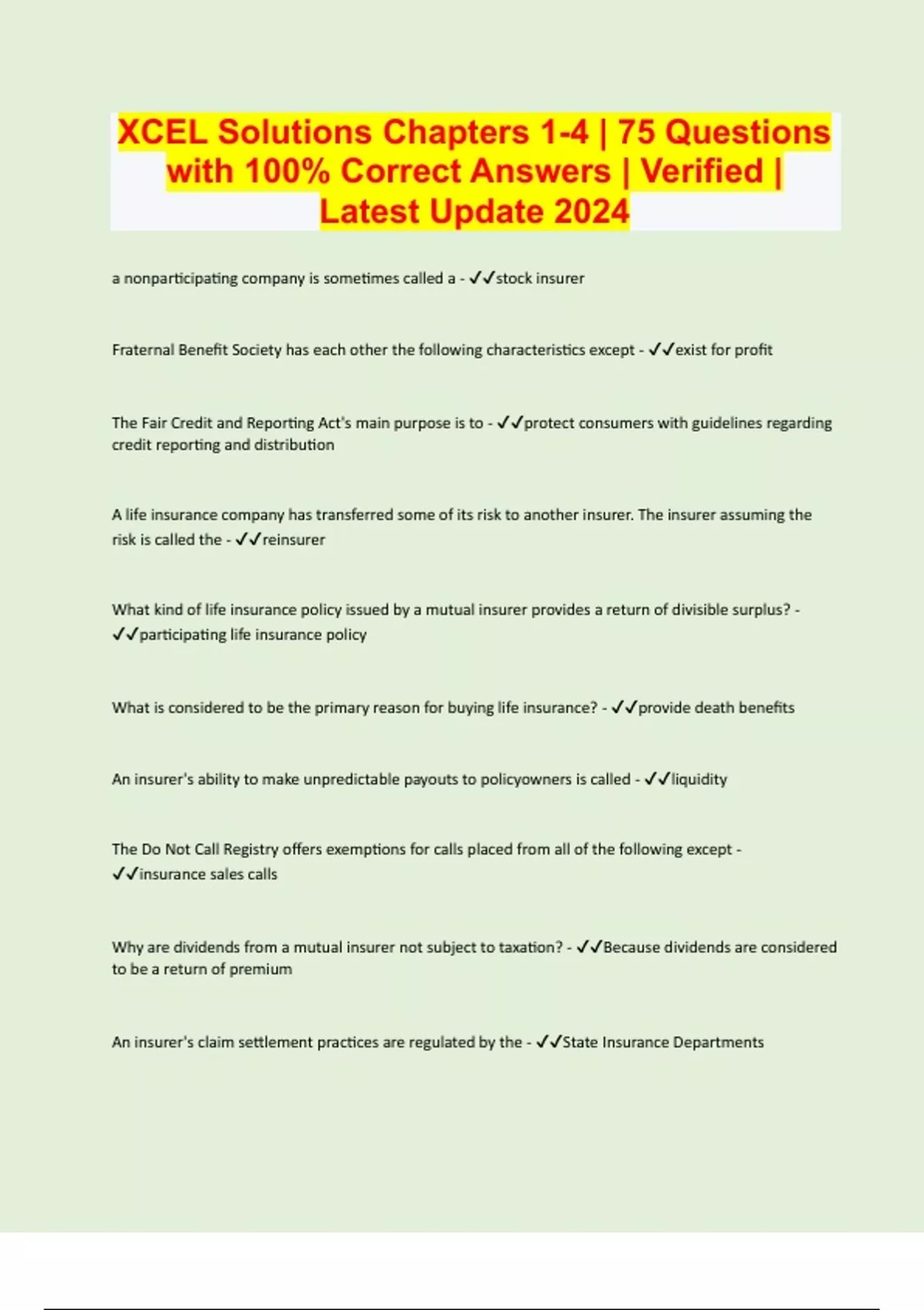 XCEL Solutions Chapters 1-4 | 75 Questions with 100% Correct Answers ...