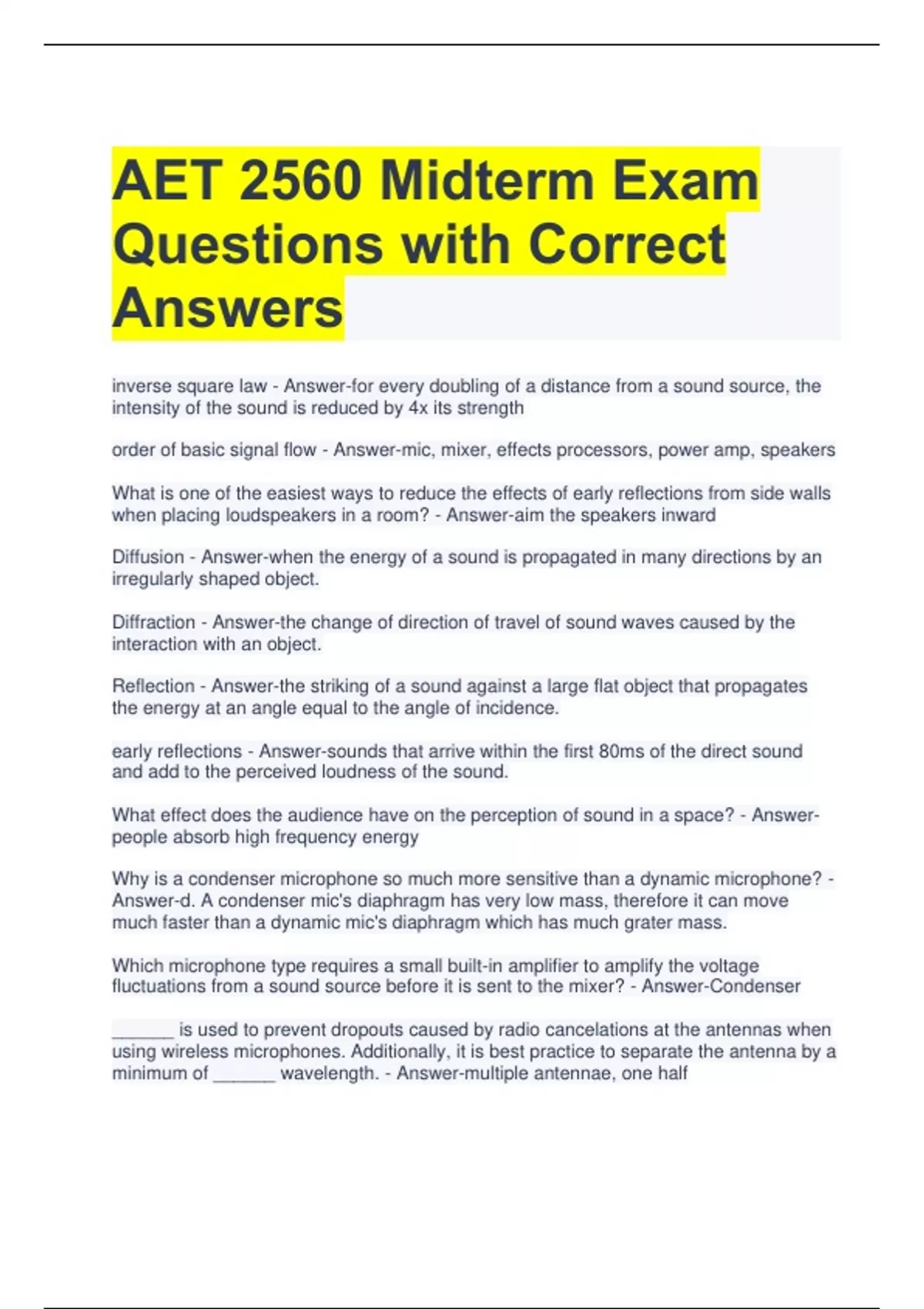 AET 2560 Midterm Exam Questions with Correct Answers - AET 2560 - Stuvia US