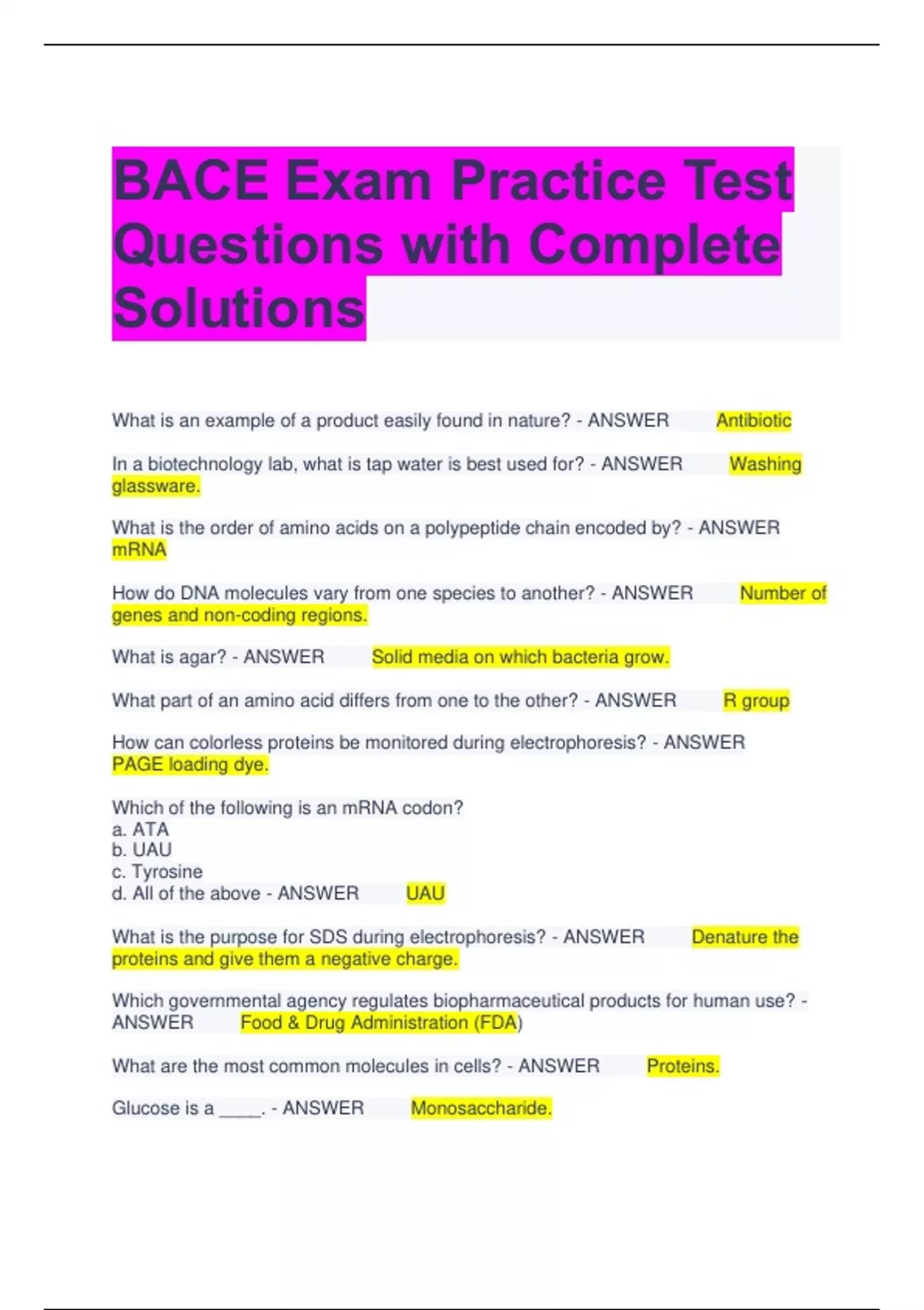 BACE Exam Practice Test Questions with Complete Solutions - BACE ...
