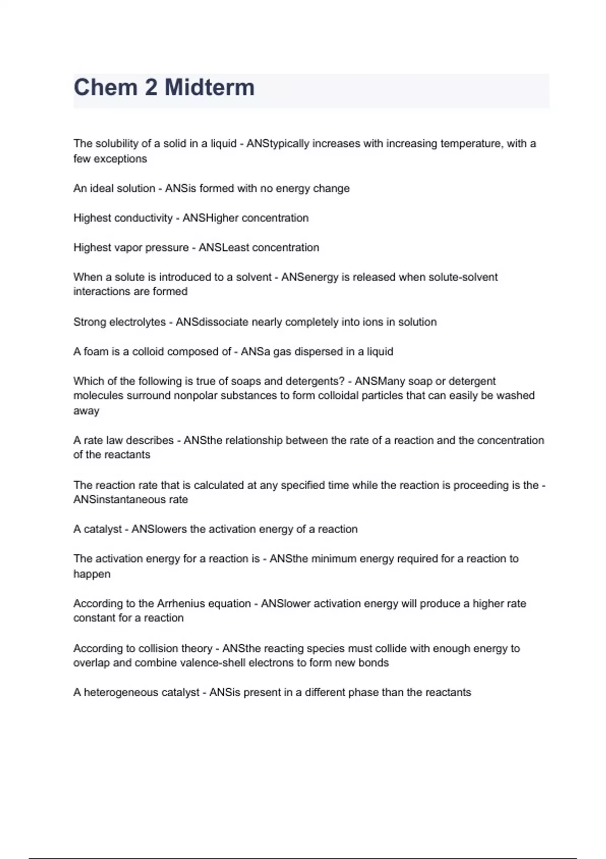 Chem 2 Midterm 2023/2024 already graded A+ - UNE CHEM - Stuvia US