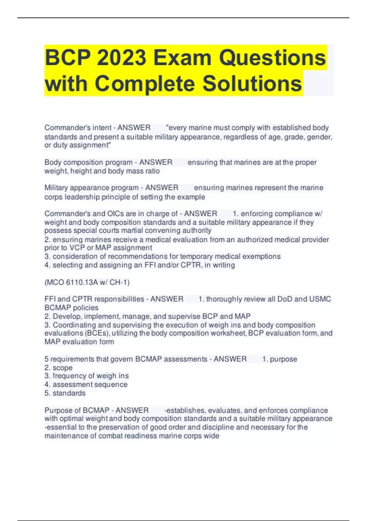 BCP 2023 Exam Questions with Complete Solutions - BCP - Stuvia US