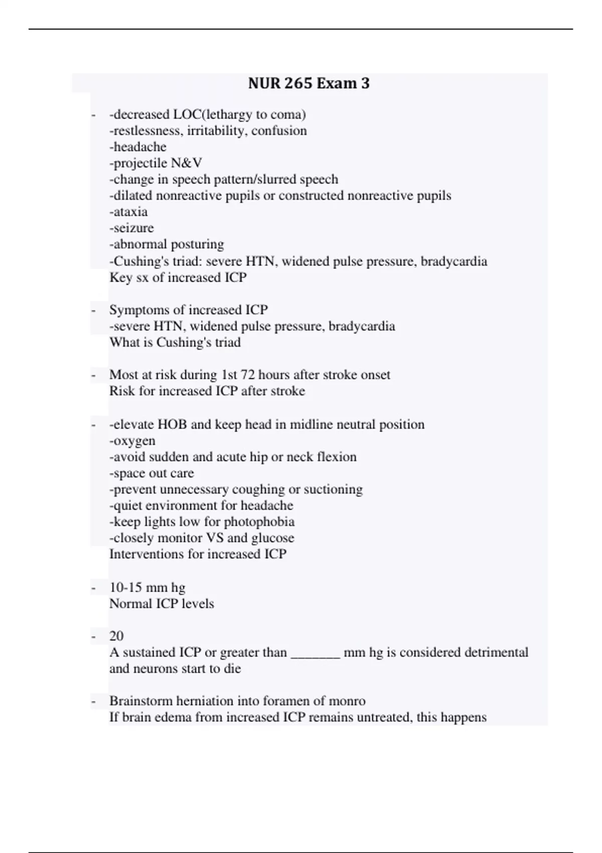 NUR 265 Exam 3 - NUR265 (NUR265) - Stuvia US
