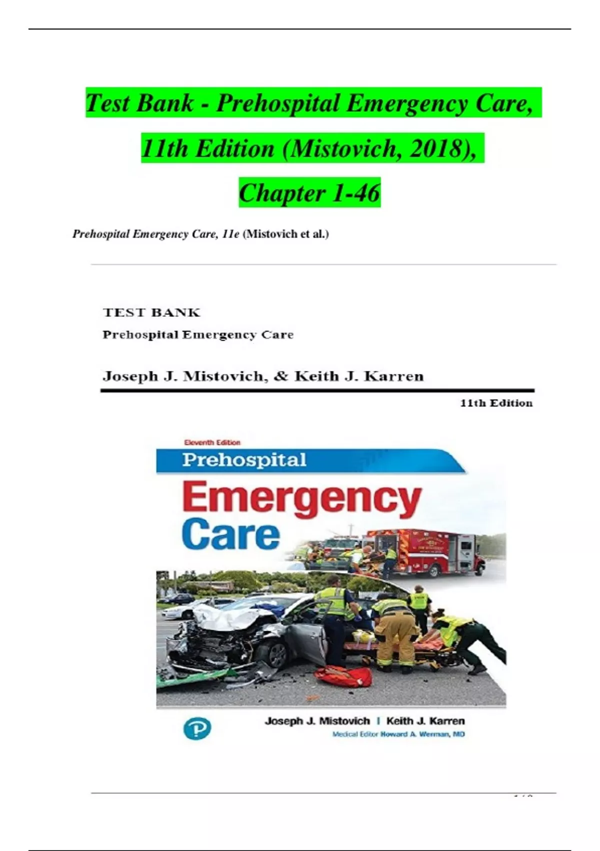 Test Bank - Prehospital Emergency Care, 11th Edition (Mistovich, 2018 ...