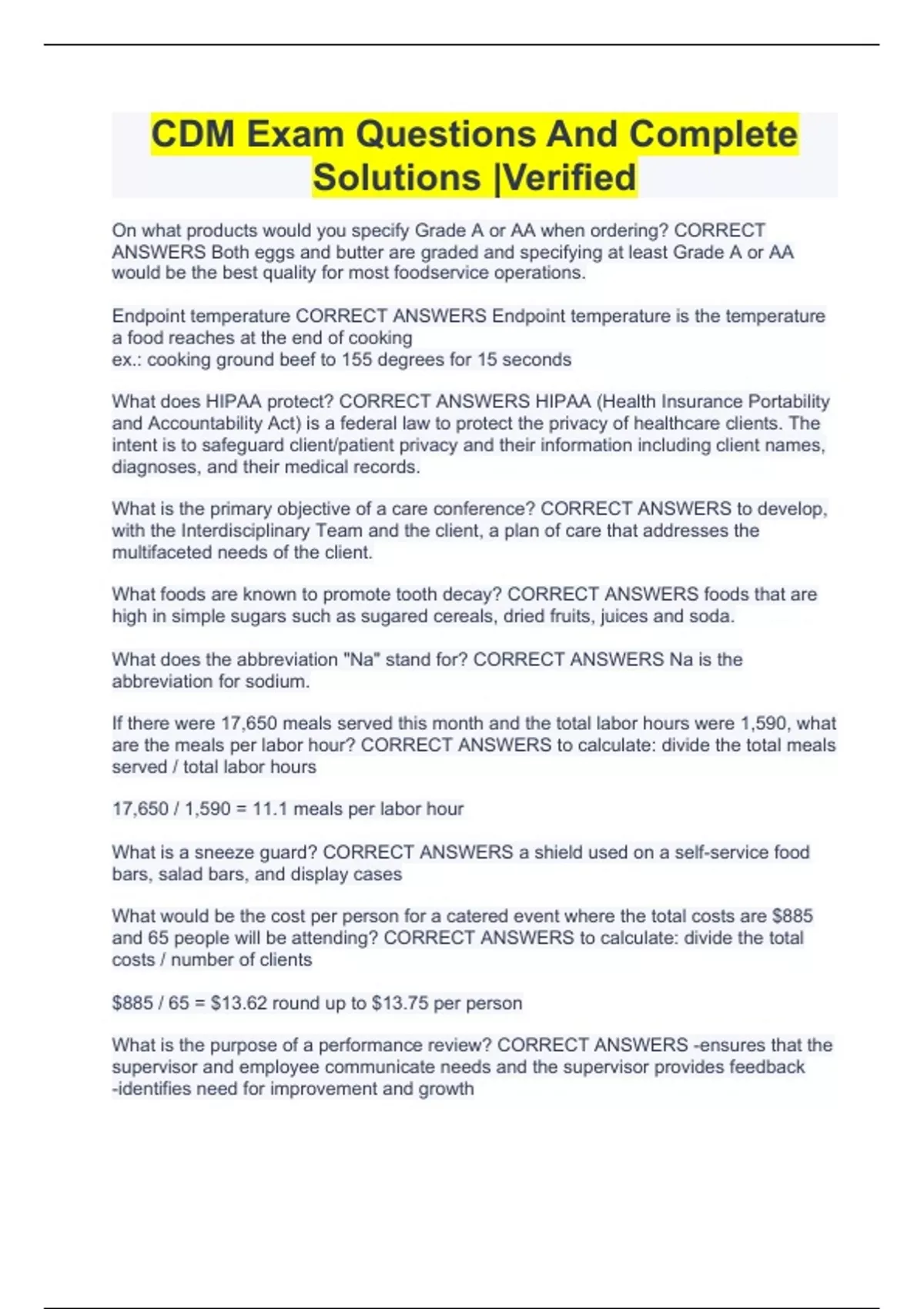 CDM Exam Questions And Complete Solutions |Verified - CDM - Stuvia US