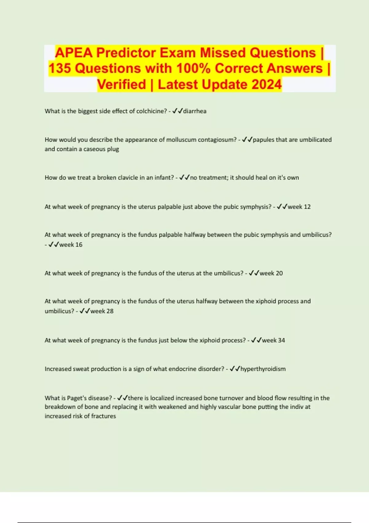 APEA Predictor Exam Missed Questions | 135 Questions with 100% Correct Answers | Verified ...