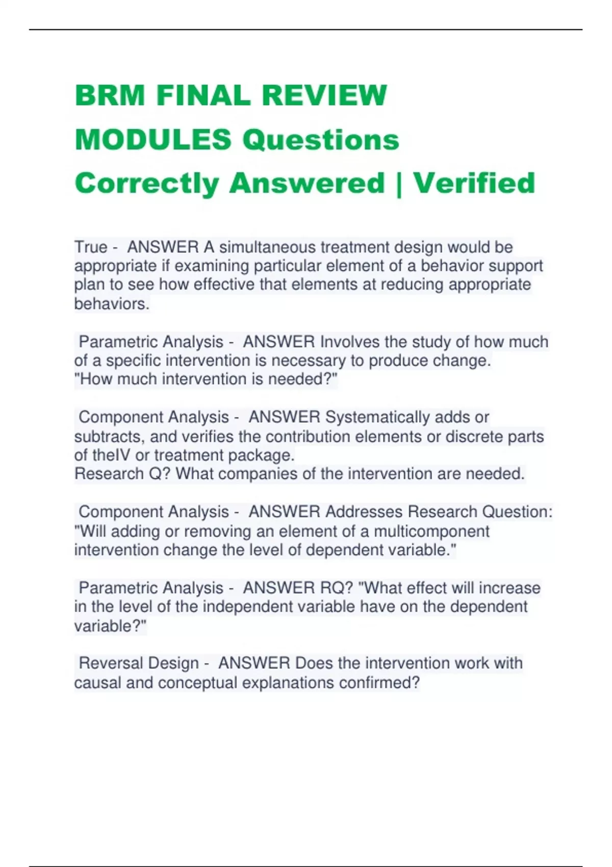 BRM FINAL REVIEW MODULES Questions Correctly Answered | Verified - BRM FIN - Stuvia US
