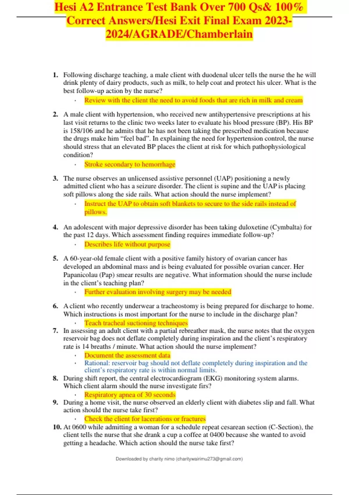 Hesi A2 Entrance Test Bank Over 700 Qs& 100% Correct Answers/Hesi Exit ...