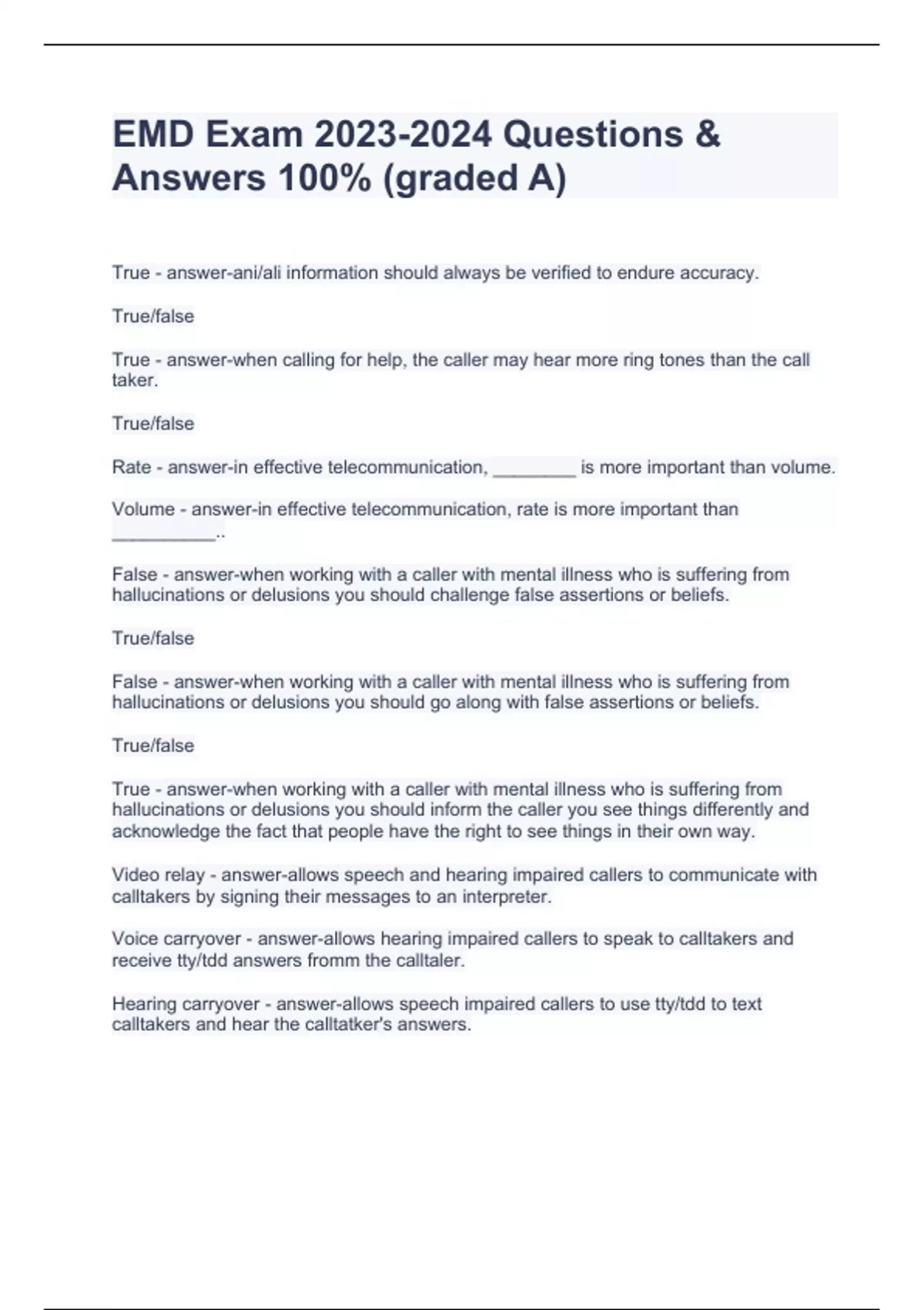 EMD Exam Questions & Answers 100% (graded A) - EMD - Stuvia US