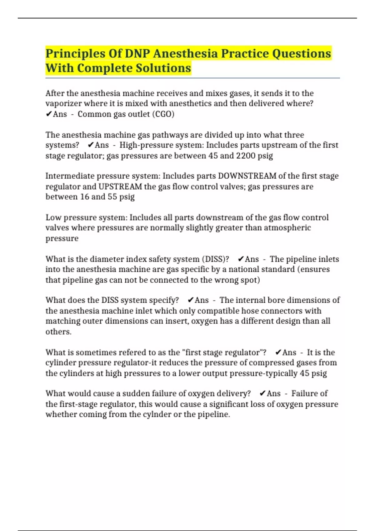 Principles Of DNP Anesthesia Practice Questions With Complete Solutions ...