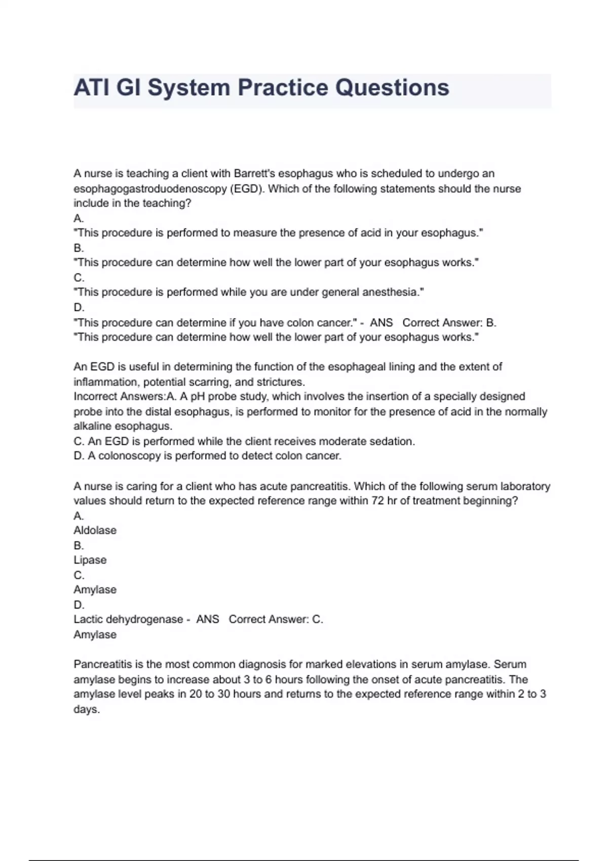 ATI GI System Practice Questions And Answers - Ati GI - Stuvia US