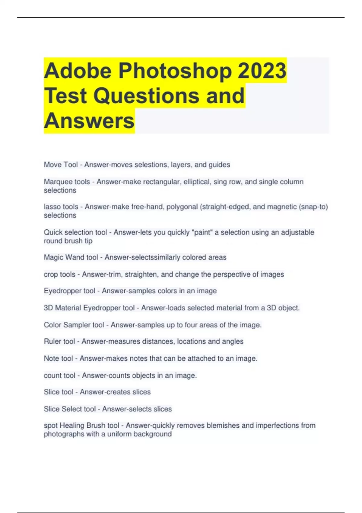 Adobe Photoshop 2023 Test Questions and Answers - Adobe Photoshop ...