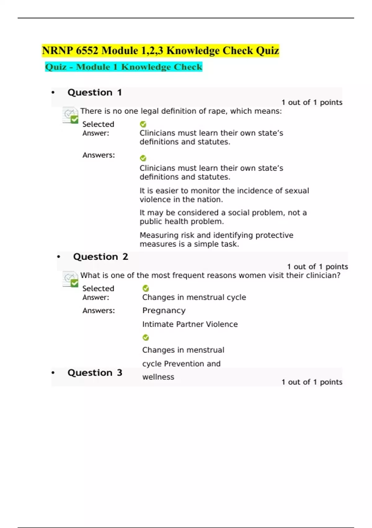 NRNP 6552 Module 1,2,3 Knowledge Check Quiz / NRNP6552 Module 1,2,3 Knowledge Check Quiz (60 ...