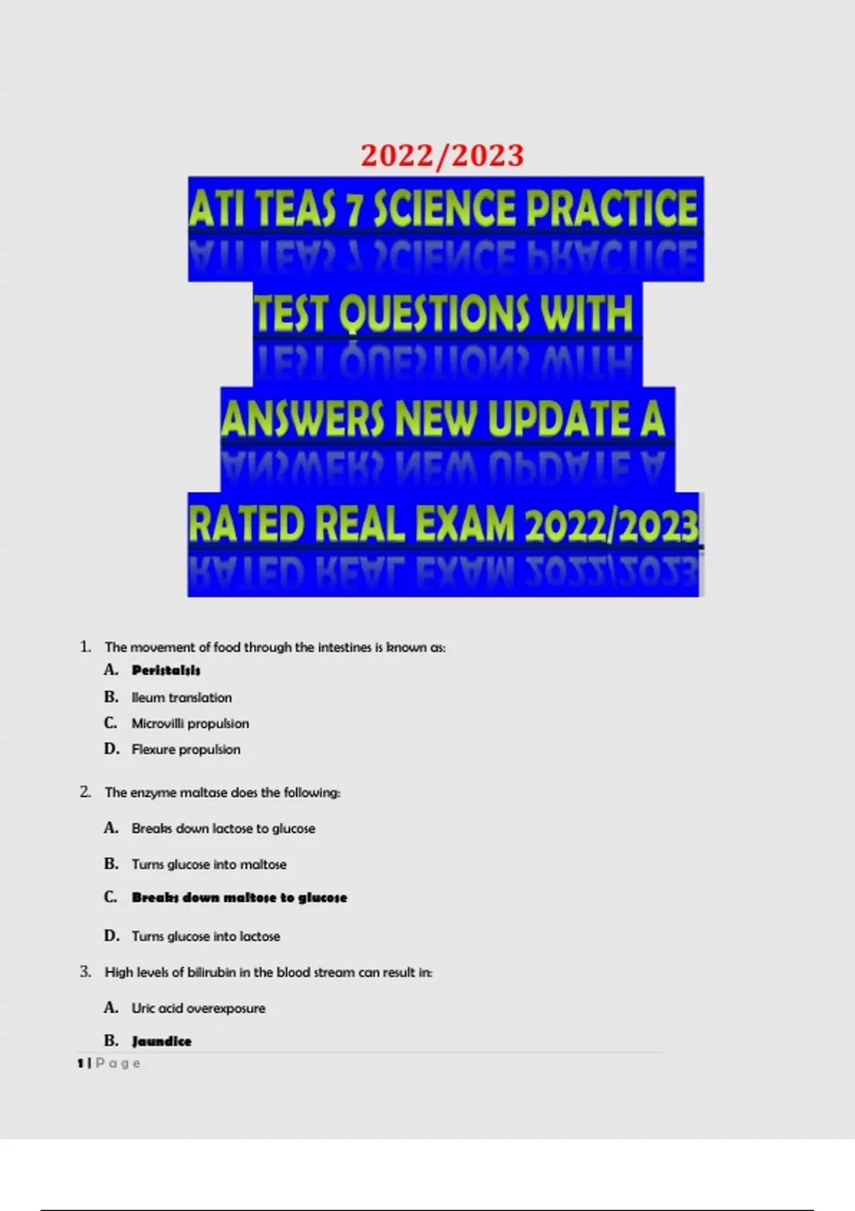 ATI TEAS 7 SCIENCE PRACTICE TEST EXAM - ATI TEAS 7 science - Stuvia US