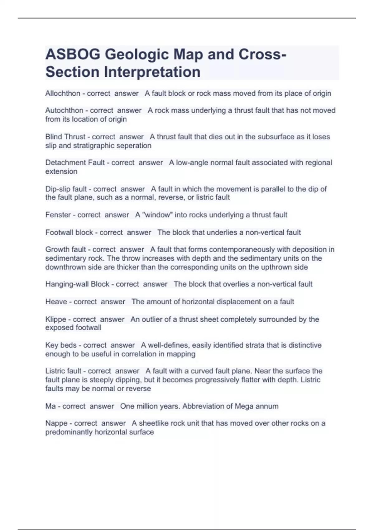 ASBOG Geologic Map and Cross Question and answers 2023/2024 verified to ...