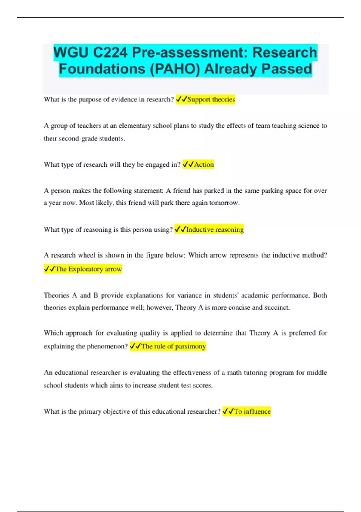 WGU C224 Pre-assessment: Research Foundations (PAHO) Already Passed - WGU C224 - Stuvia US