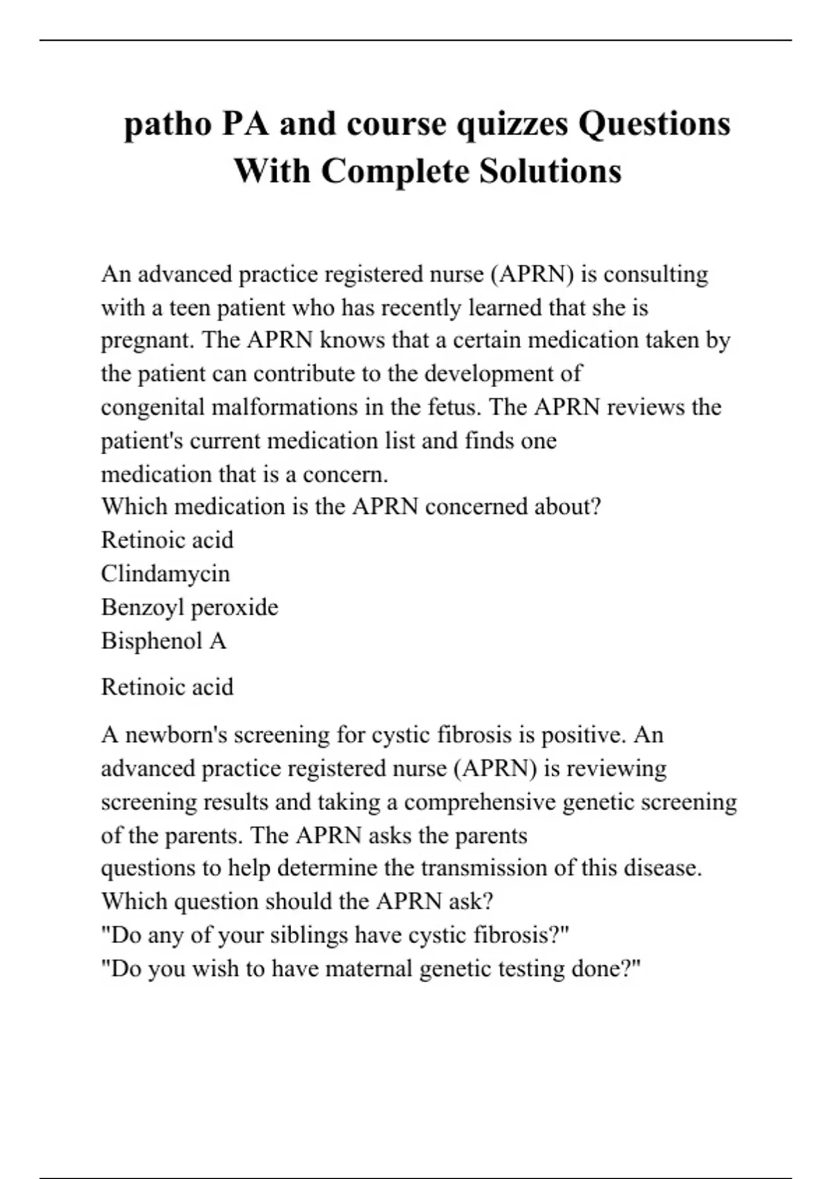 patho PA and course quizzes Questions With Complete Solutions - Stuvia US