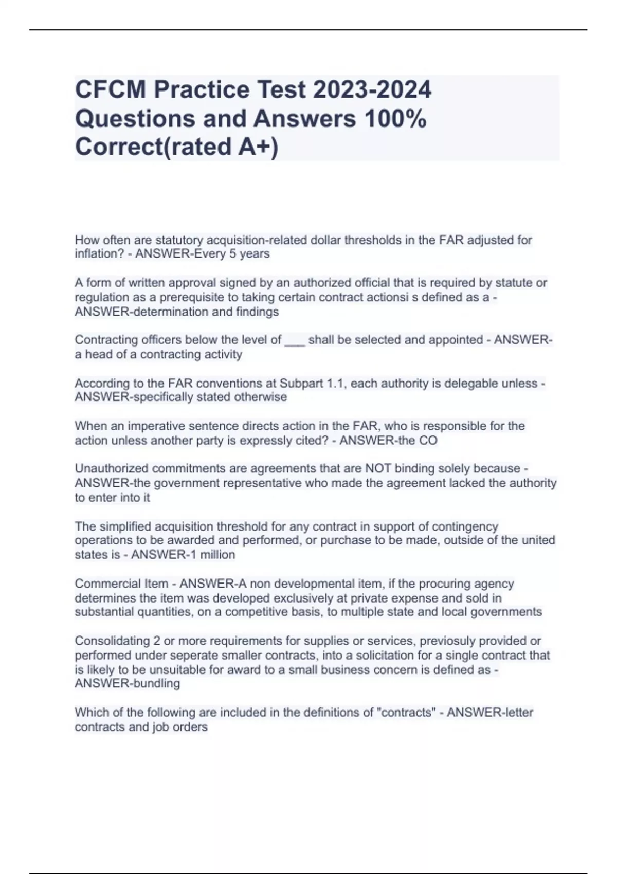 Cfcm Practice Test Questions And Answers 100 Correct Rated A Cfcm Stuvia Us