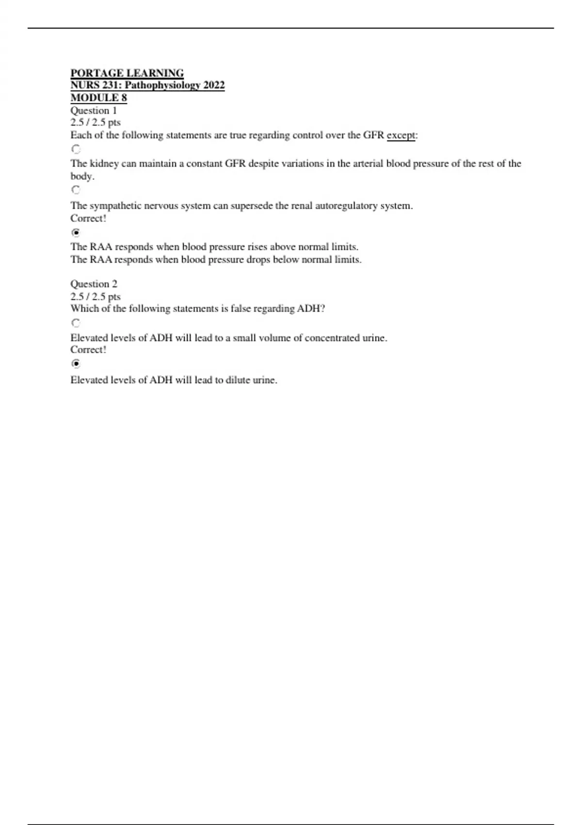 PORTAGE LEARNING NURS 231: Pathophysiology MODULE 8. - PORTAGE LEARNING ...