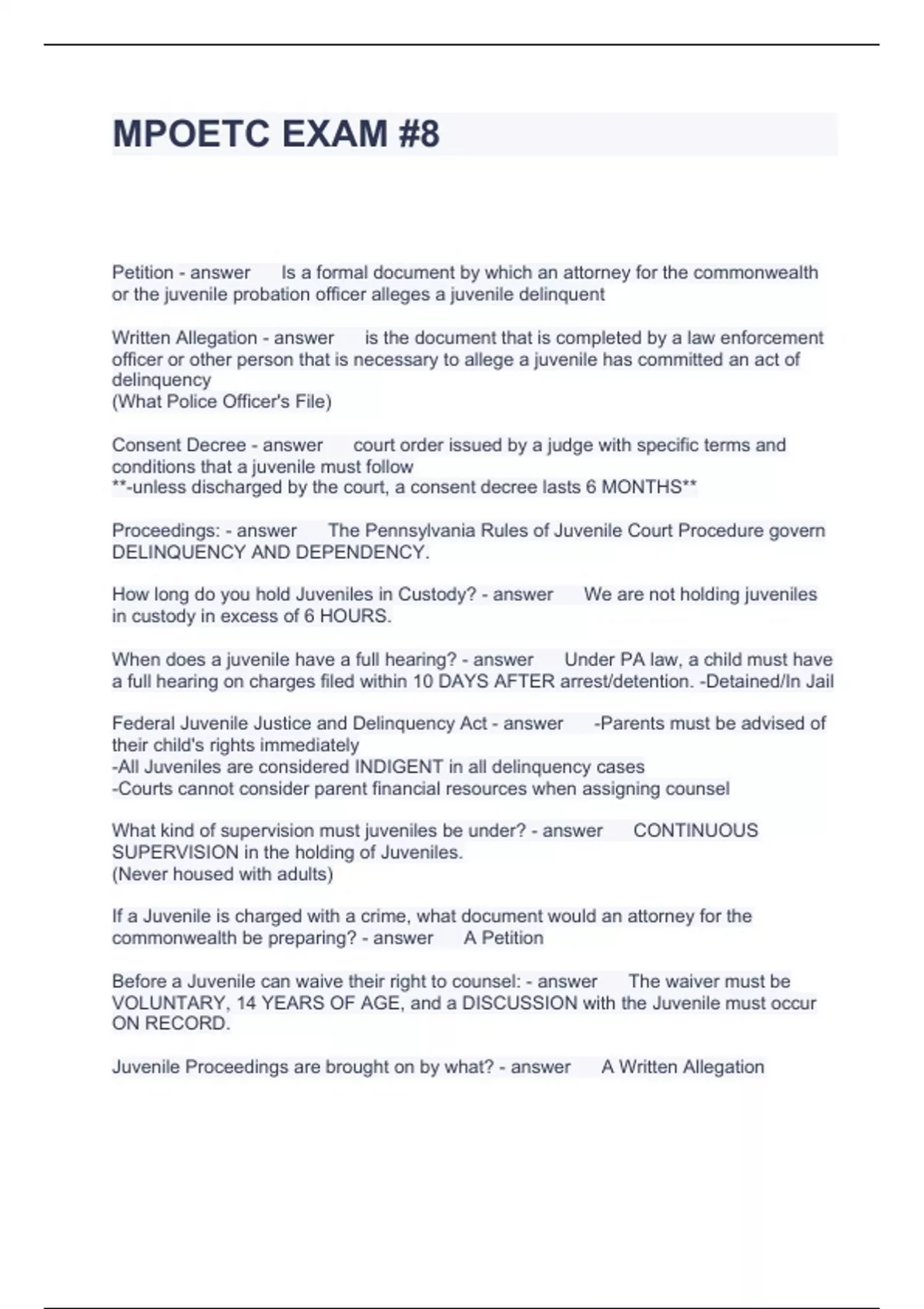 MPOETC EXAM #8 QUESTIONS WITH SOLUTIONS 2023 - MPOETC - Stuvia US