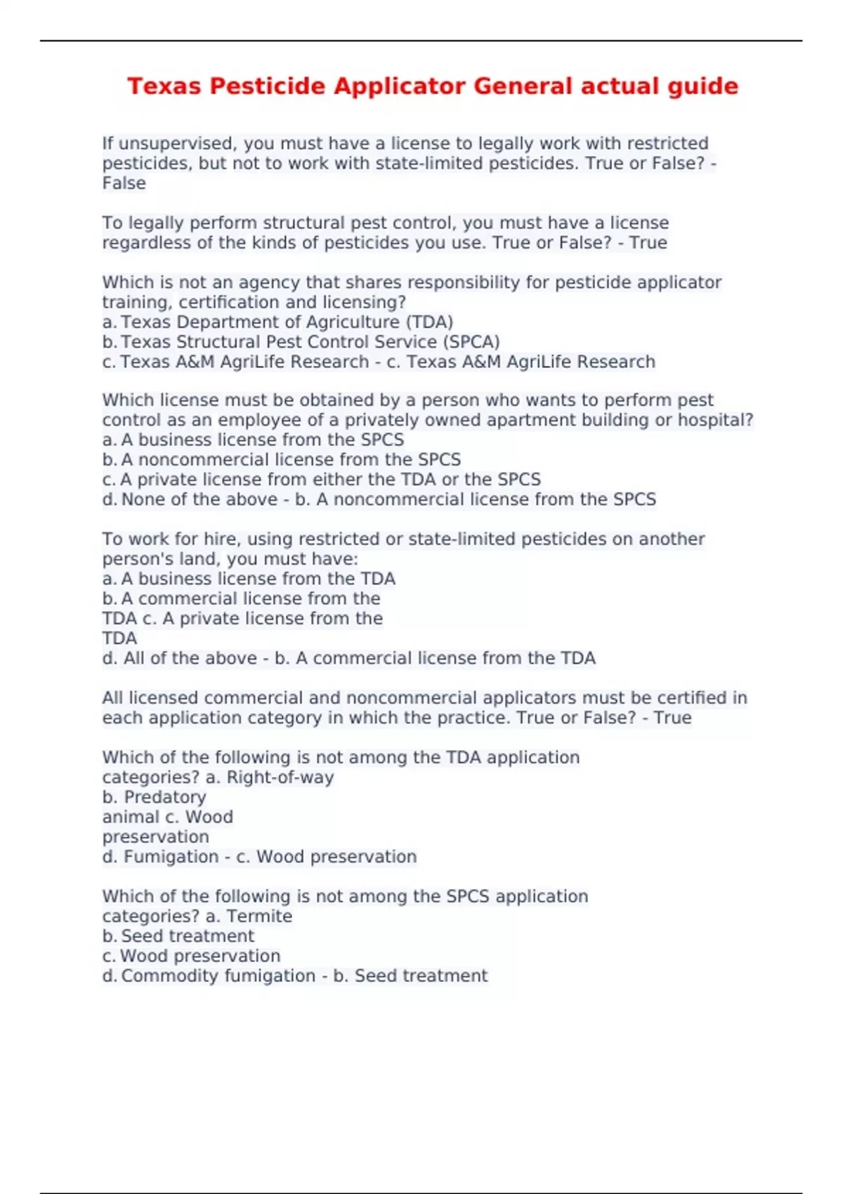 Texas Pesticide Applicator General actual guide - Texas Pesticide ...