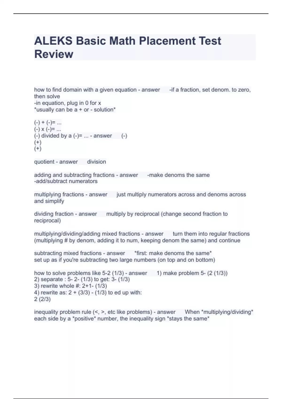 ALEKS Basic Math Placement Test Review Questions And Answers Ready ALEKS Basic Math Placement Test Review Questions And Answers Ready