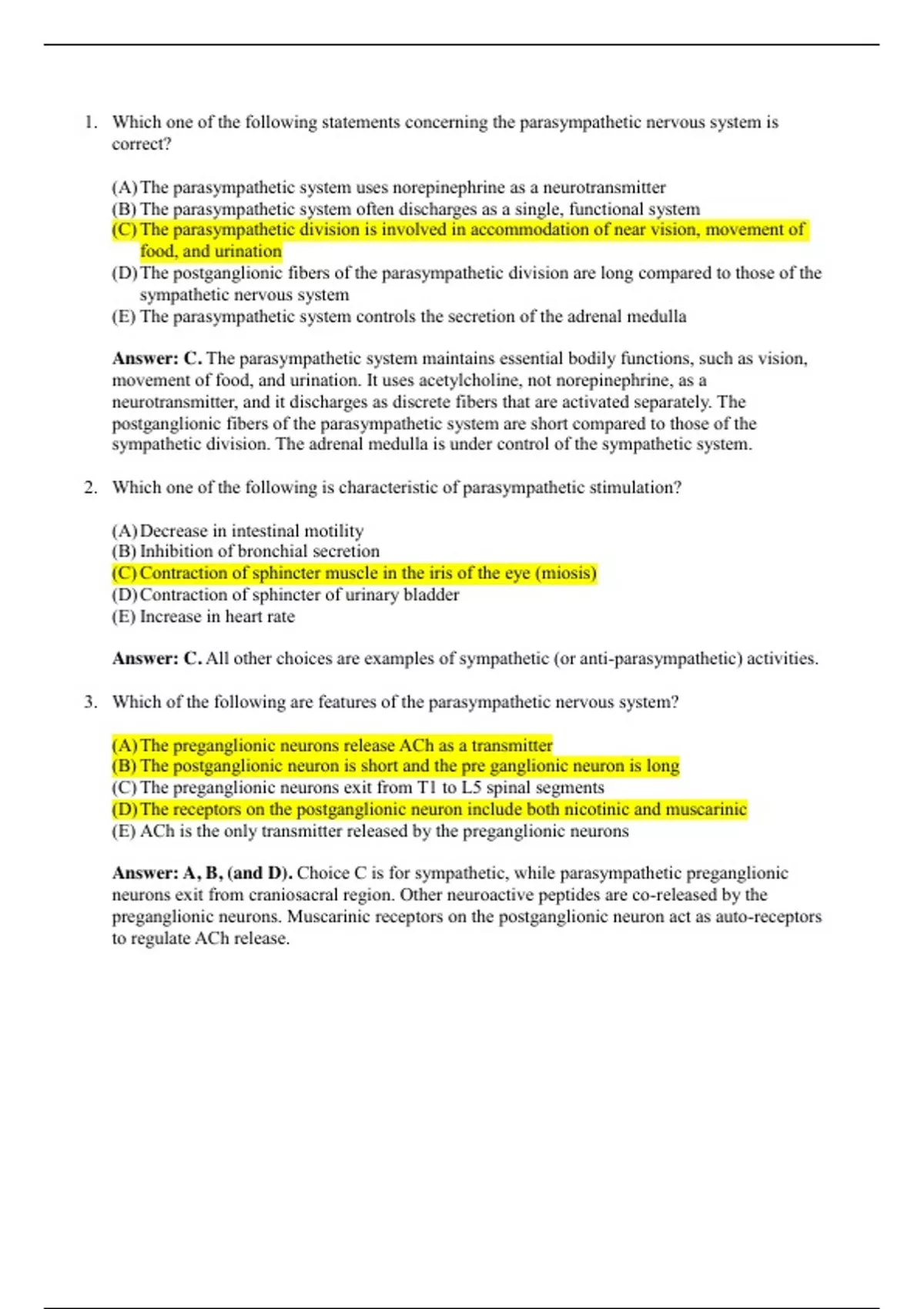 PHYS 506 Parasympathetic Nervous System MCQs Answers 2023/24 - PHYS 506 ...