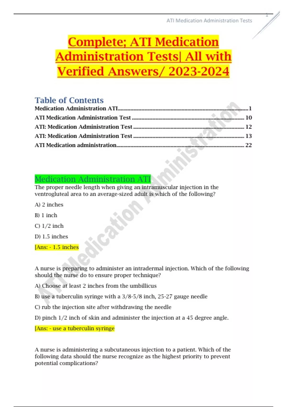 Complete; ATI Medication Administration Tests| All with Verified ...