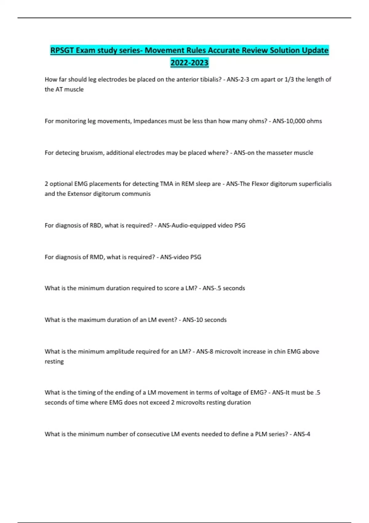 RPSGT Exam study series- Movement Rules Accurate Review Solution Update ...