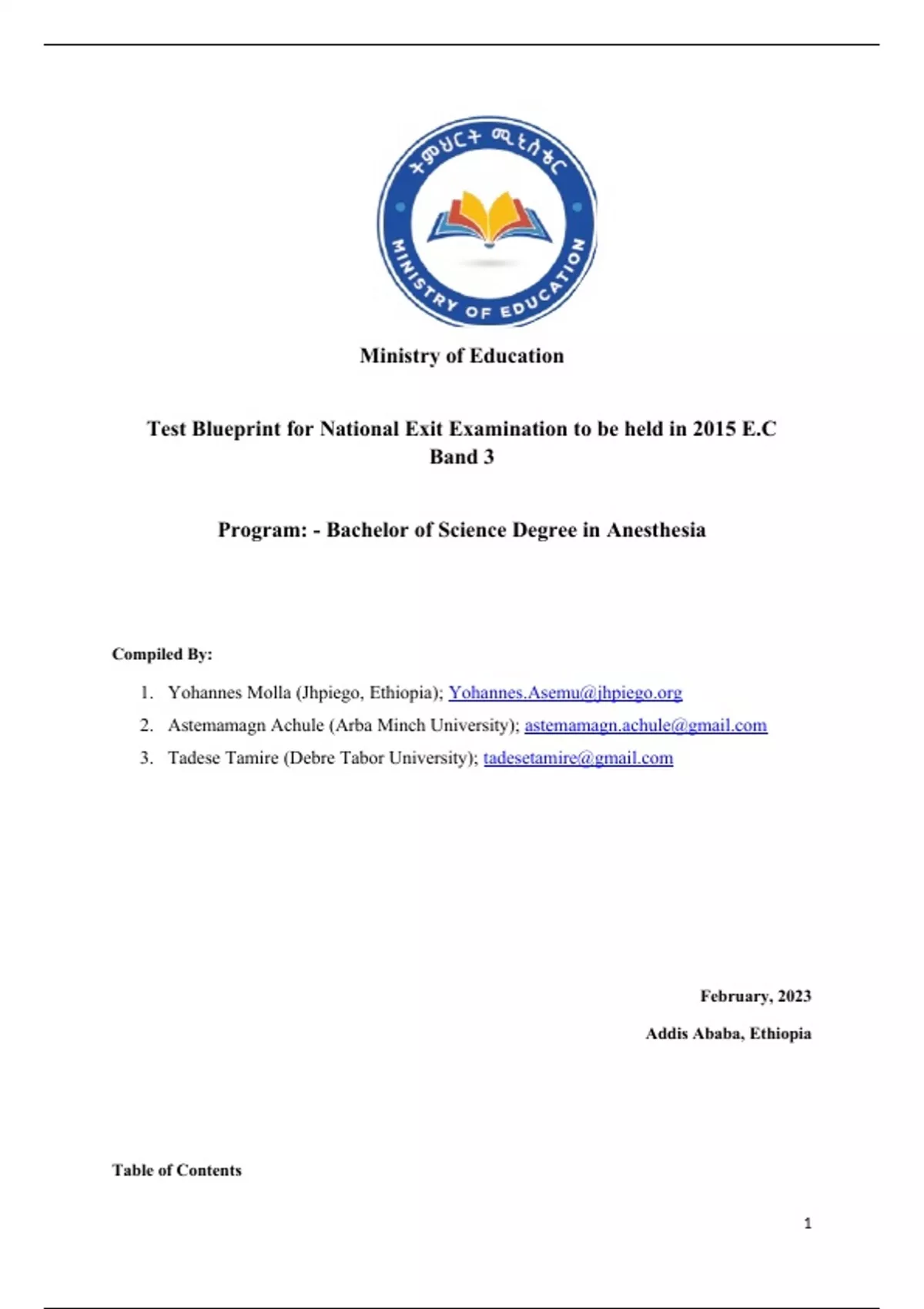 Test Blueprint for National Exit Examination Program: - BSC IN ...