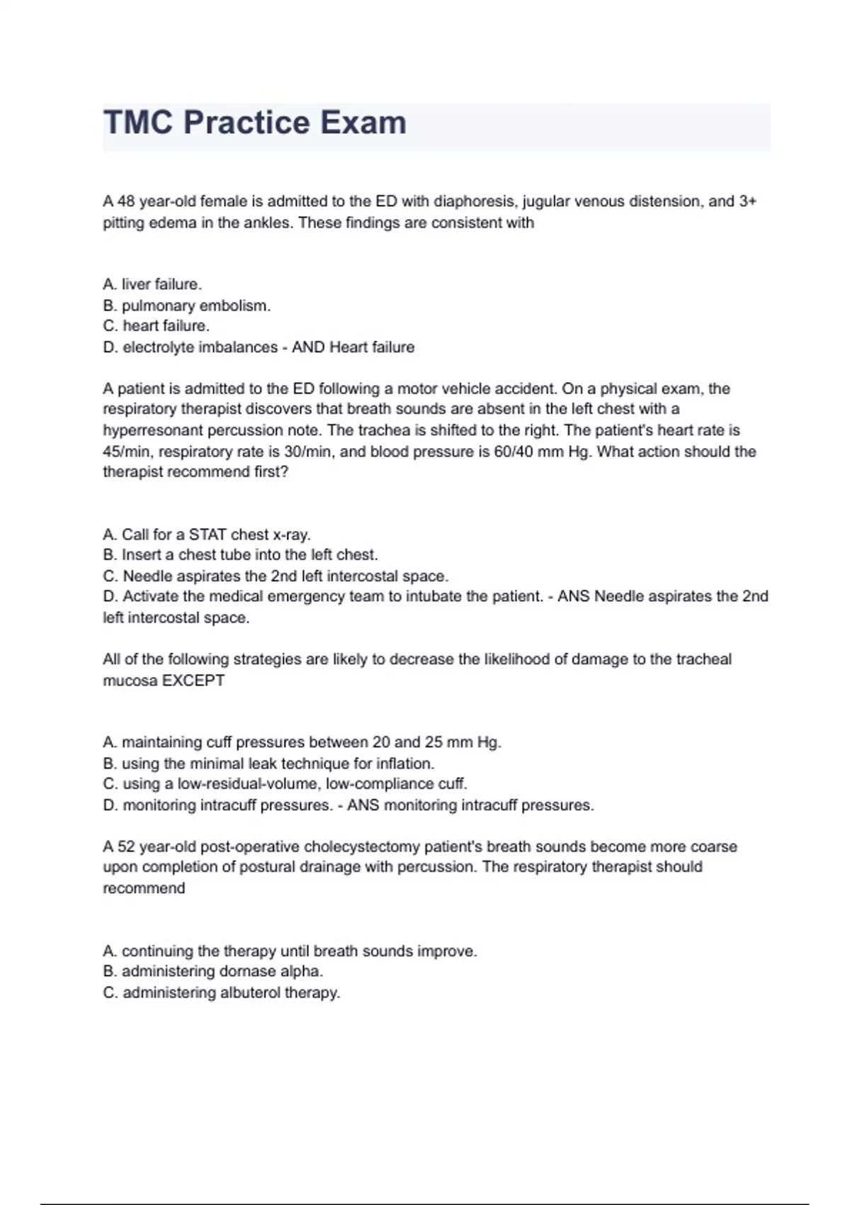 TMC Practice Exam A + B/ NBRC Mock/ RRT TMC &Tutorial TMC A of Test ...