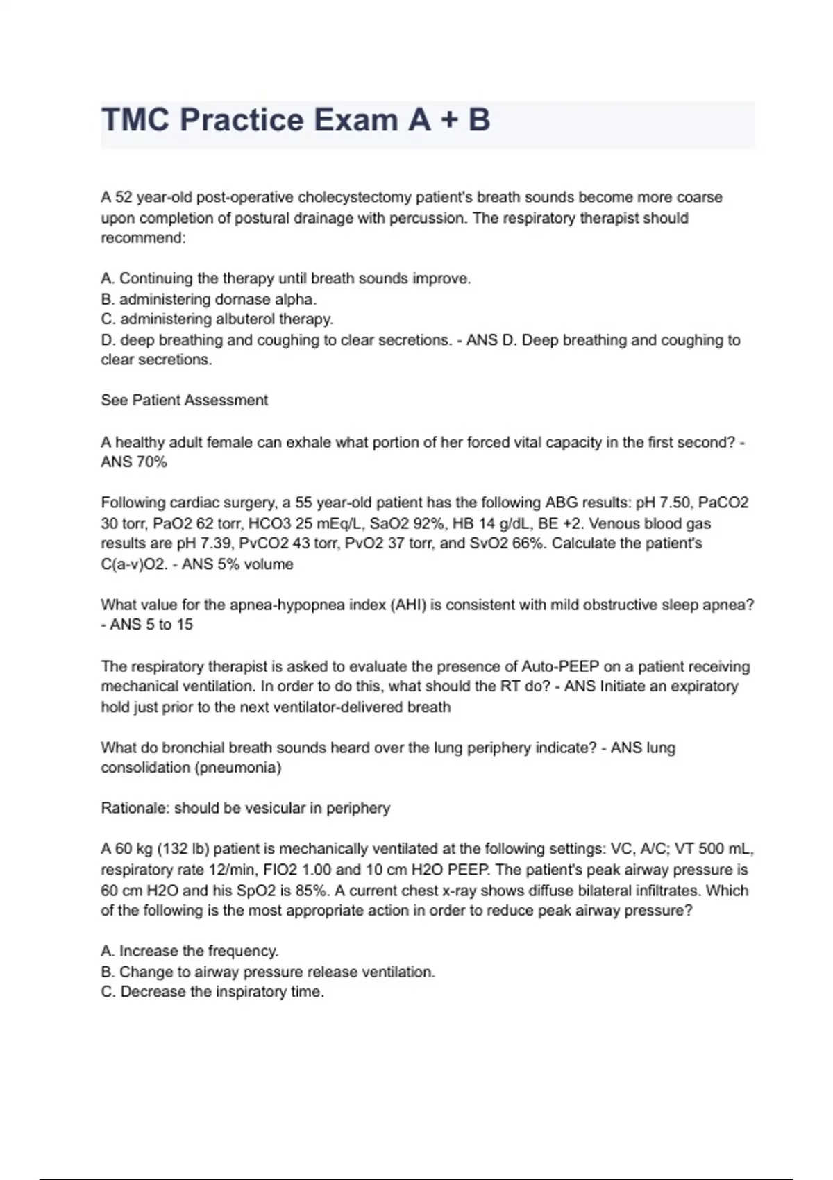 TMC Practice Exam A + B Test Bank 2023/2024 Questions With Complete ...