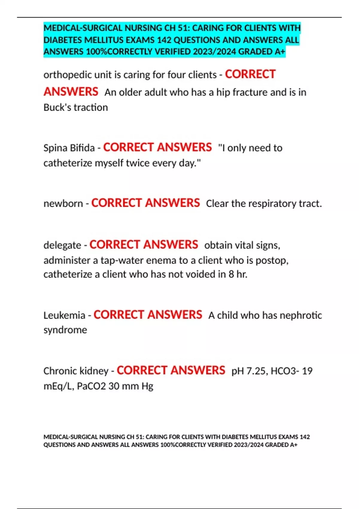 MEDICAL-SURGICAL NURSING CH 51: CARING FOR CLIENTS WITH DIABETES ...