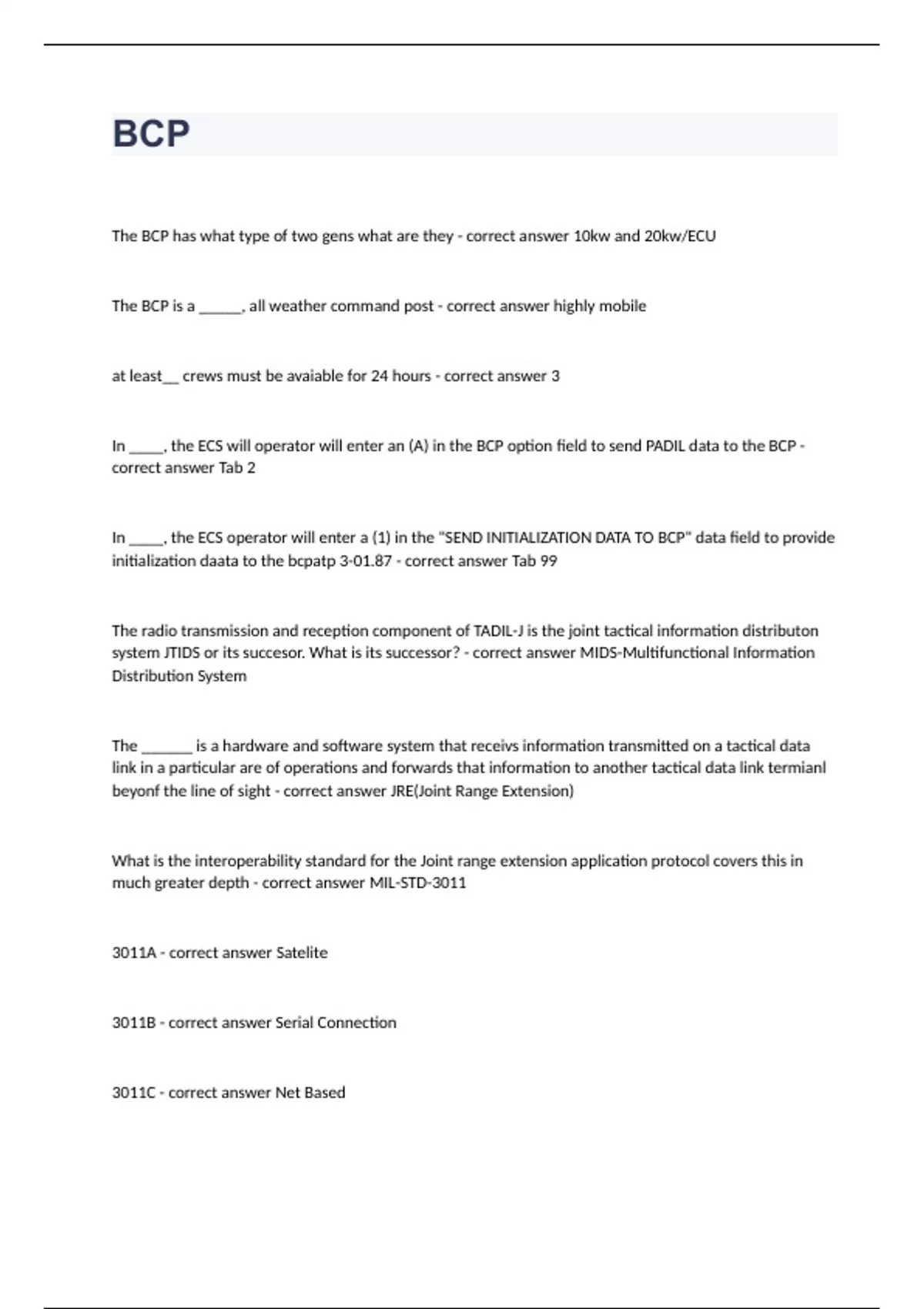 BCP 6 Question and answers correctly solved 2023/2024 - BCP - Stuvia US