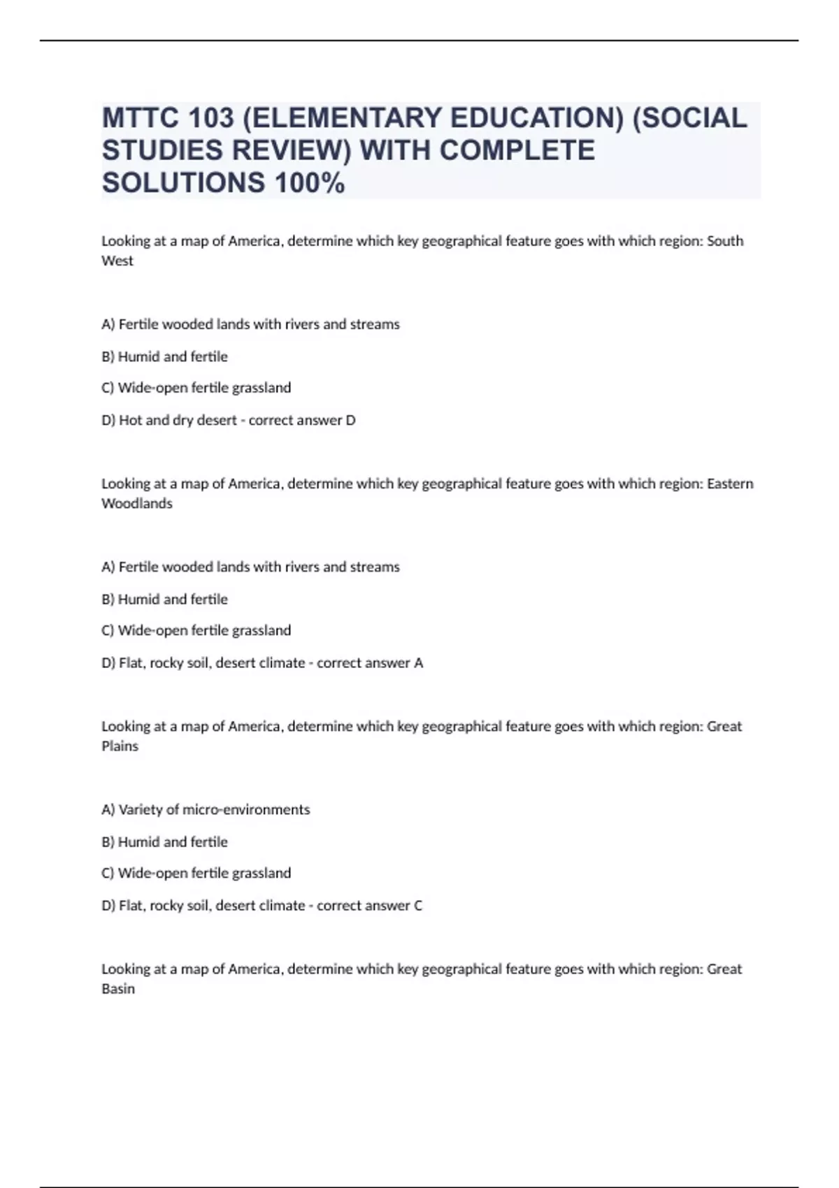 MTTC 103 (ELEMENTARY EDUCATION) (SOCIAL STUDIES REVIEW) WITH COMPLETE ...