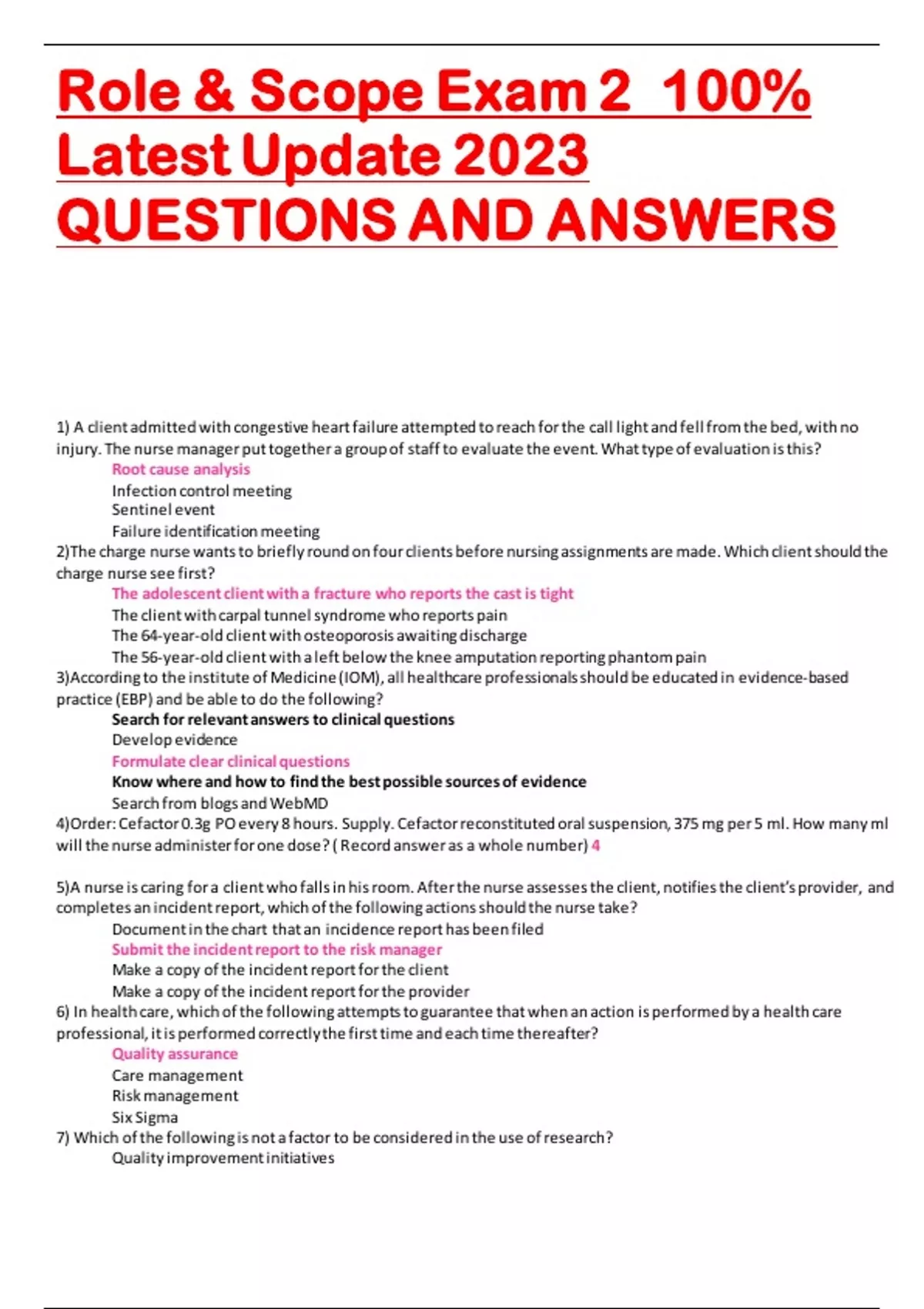 Role & Scope Exam 2 100% Latest Update 2023 QUESTIONS AND ANSWERS ...