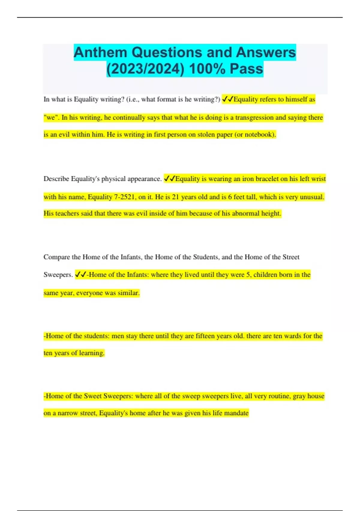 Anthem Questions and Answers (2023/2024) 100% Pass - Anthem - Stuvia US