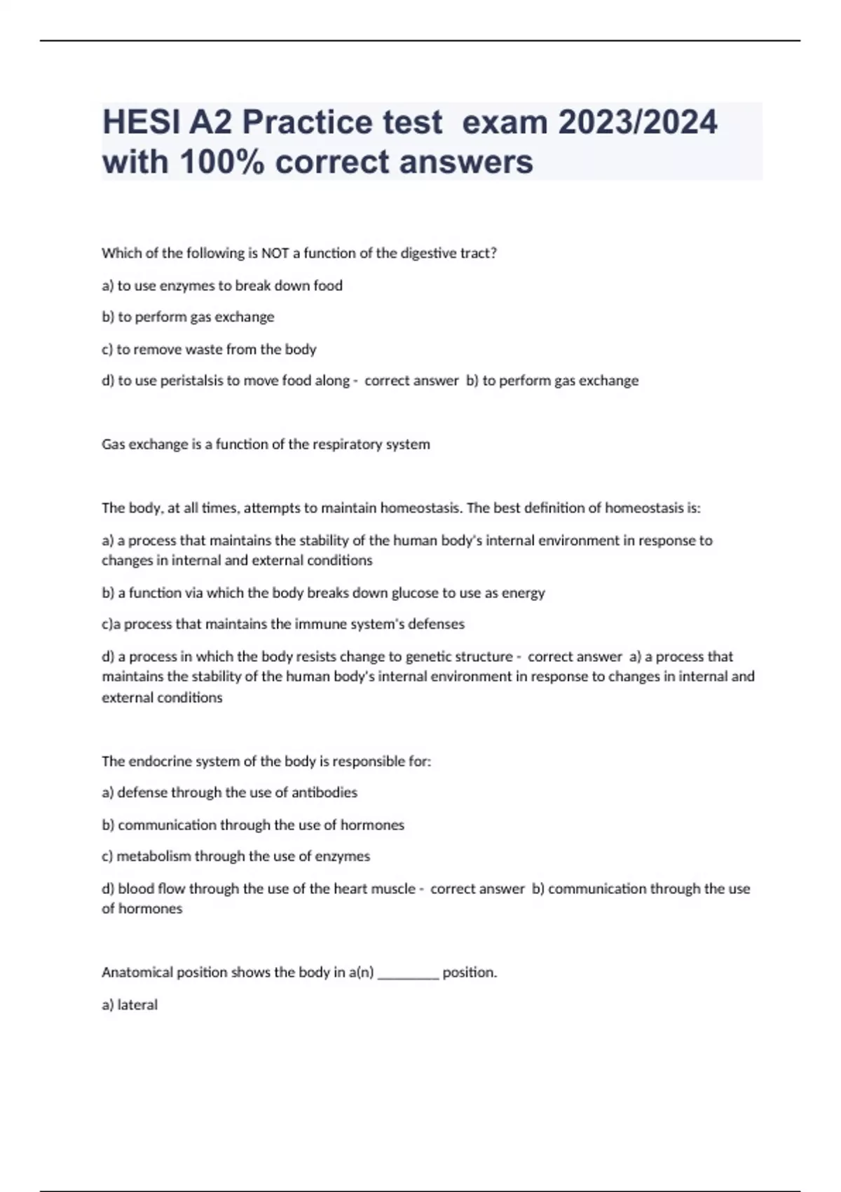 HESI A2 Practice test exam 2023/2024 with 100% correct answers - HESI ...