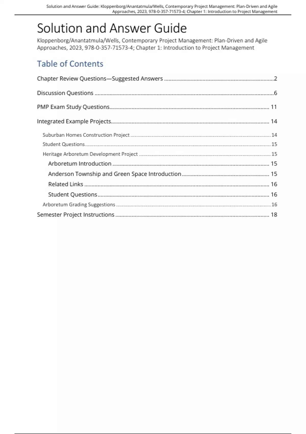 Solutions Manual for Contemporary Project Management Plan-Driven and ...