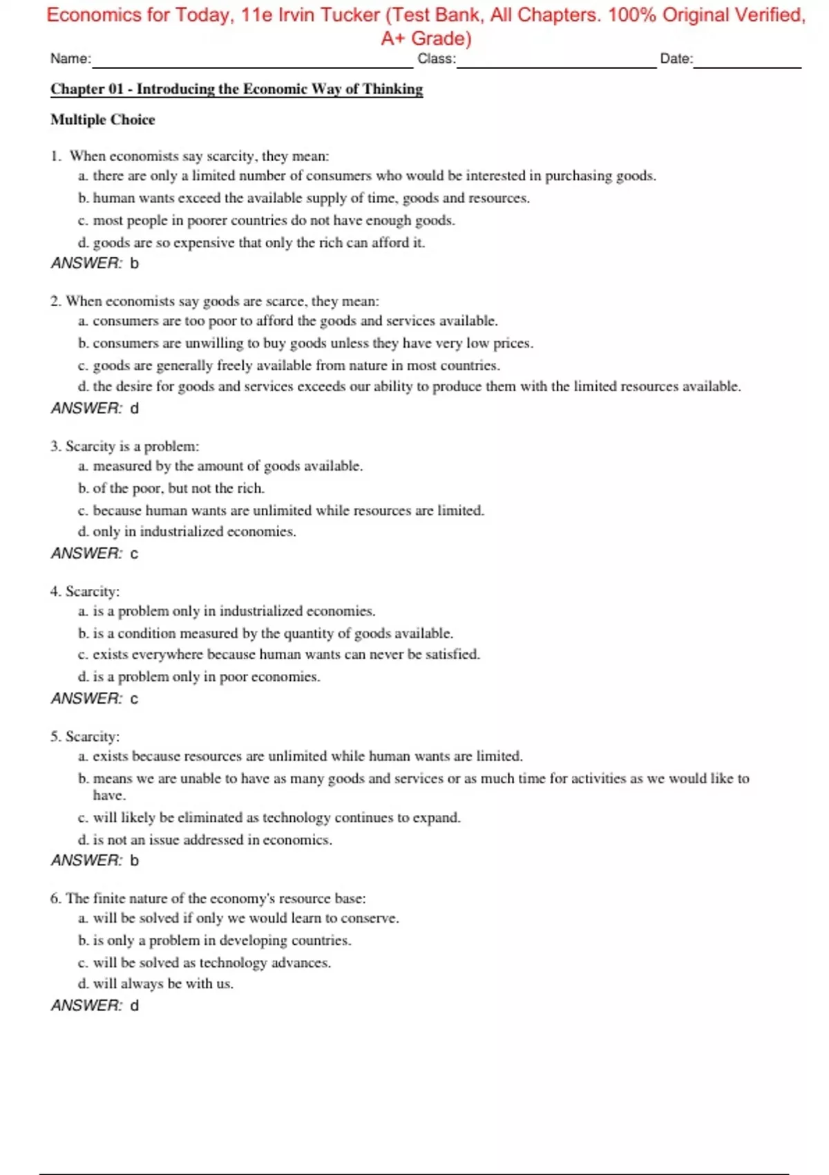Test Bank for Economics for Today 11th Edition By Irvin Tucker (All ...